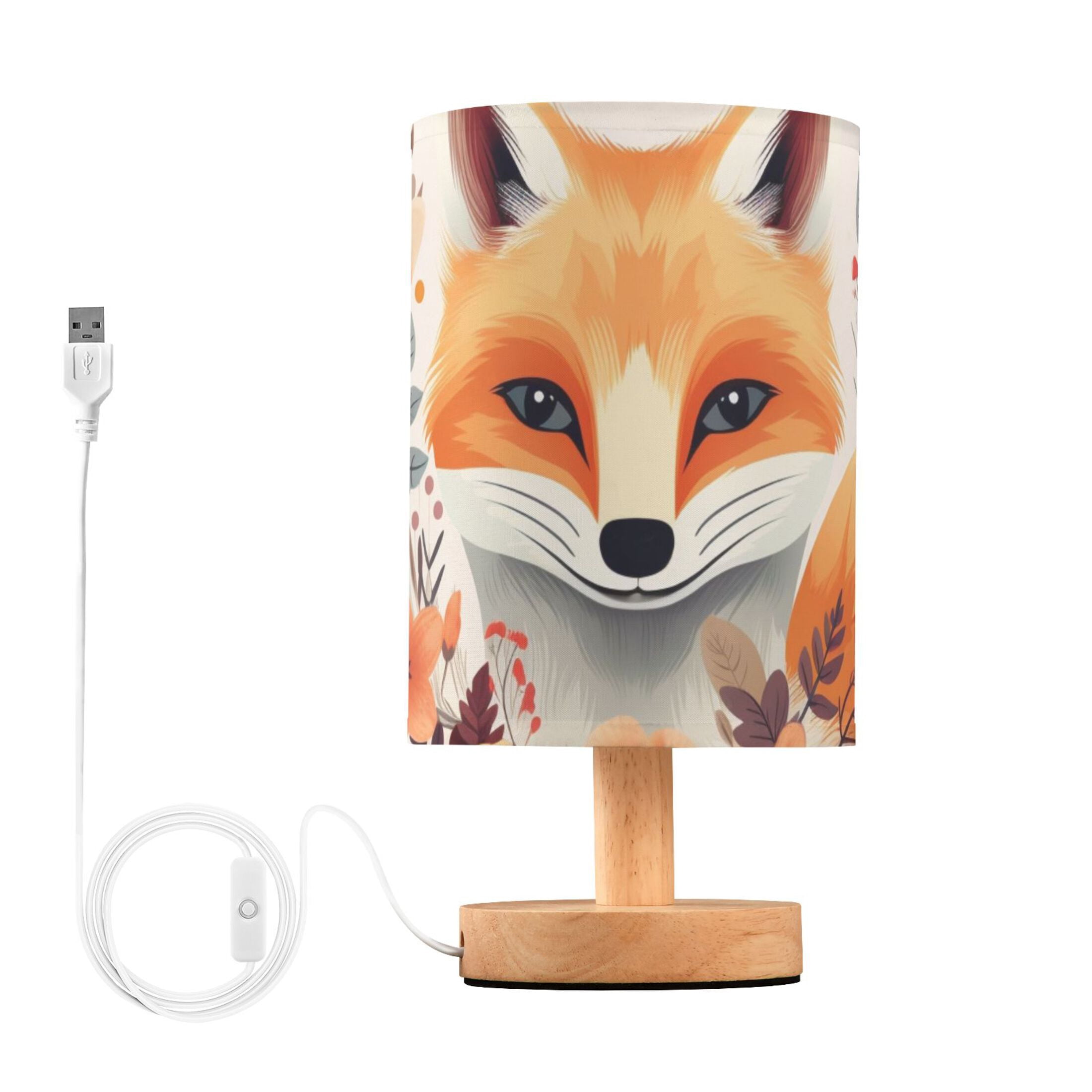 Fox Head Flowers Table Lamp USB Bedside Desk Nightstand Lamp Printed ...