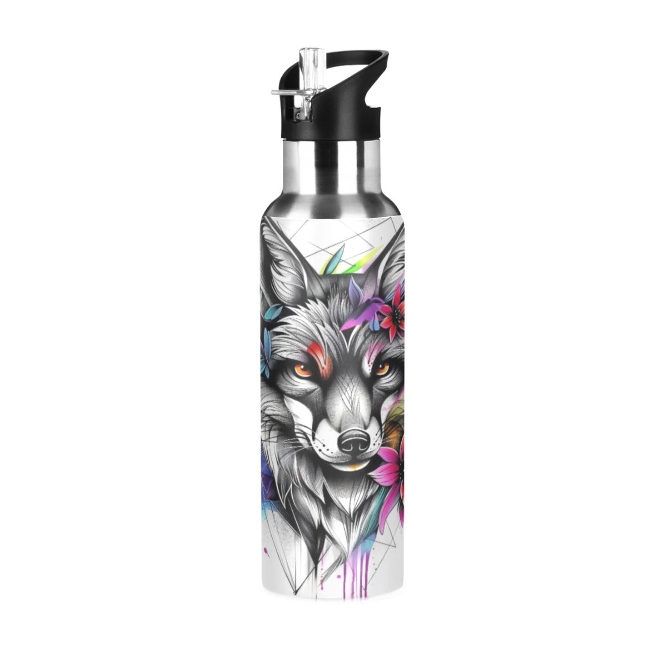 Water Bottles 20oz Straw Lid Wide Mouth Stainless Steel for School ...