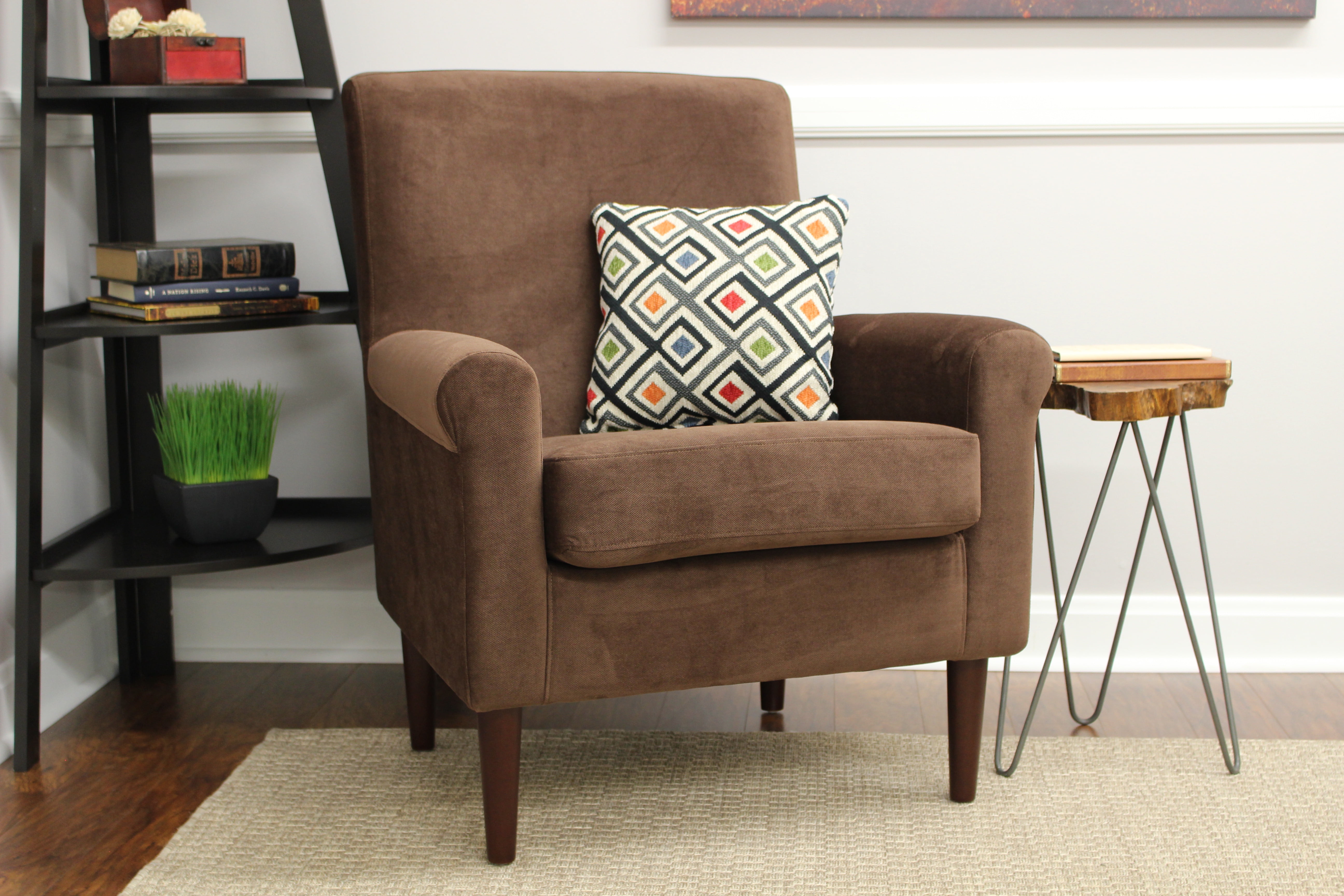 Fox Hill Trading Ellis Rolled Arm Lounge Chair, Brown - Walmart.com