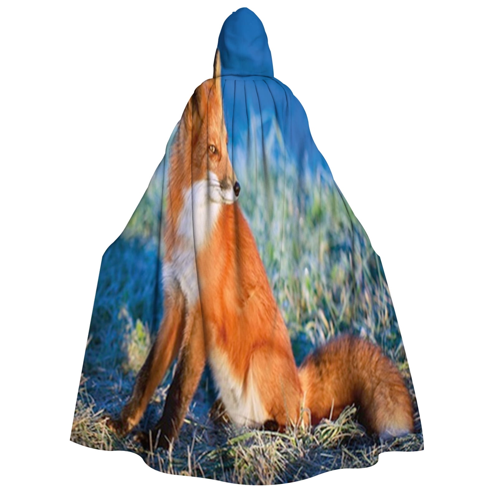 Fox,Hooded Cloak Unisex Cloak with Hood,Field in Cold Morning Fox ...