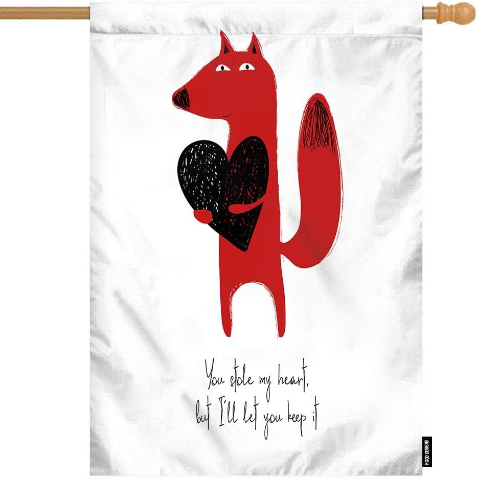 Fox House Flag,Valentine's Day Funny Cute Fox Holding Heart Welcome ...