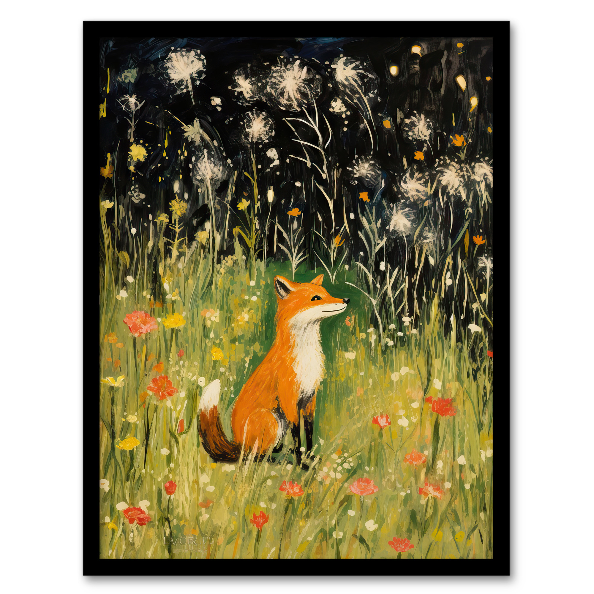 Fox In Wildflower Meadow Acrylic Painting Spring Evening Among Flowers ...