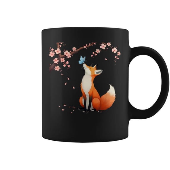 Fox Japanese Cherry Blossom Sakura Tree Kawaii Girls Women Coffee Mugs ...