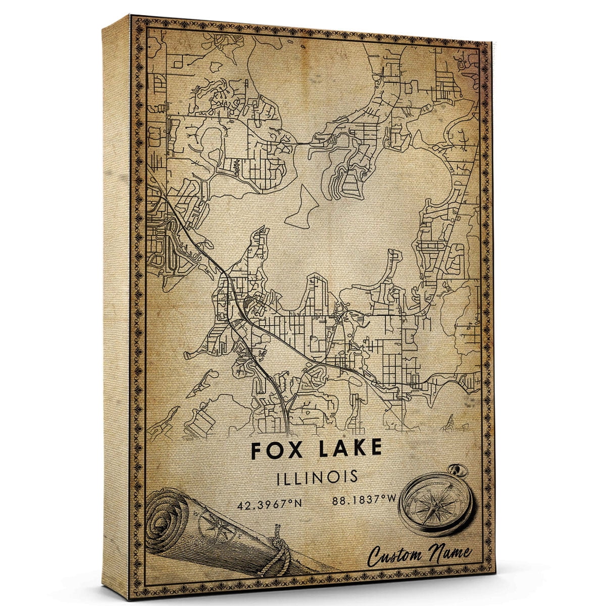 Fox Lake Map Poster, Illinois Map Art Poster, Canvas, Fox Lake Map City ...