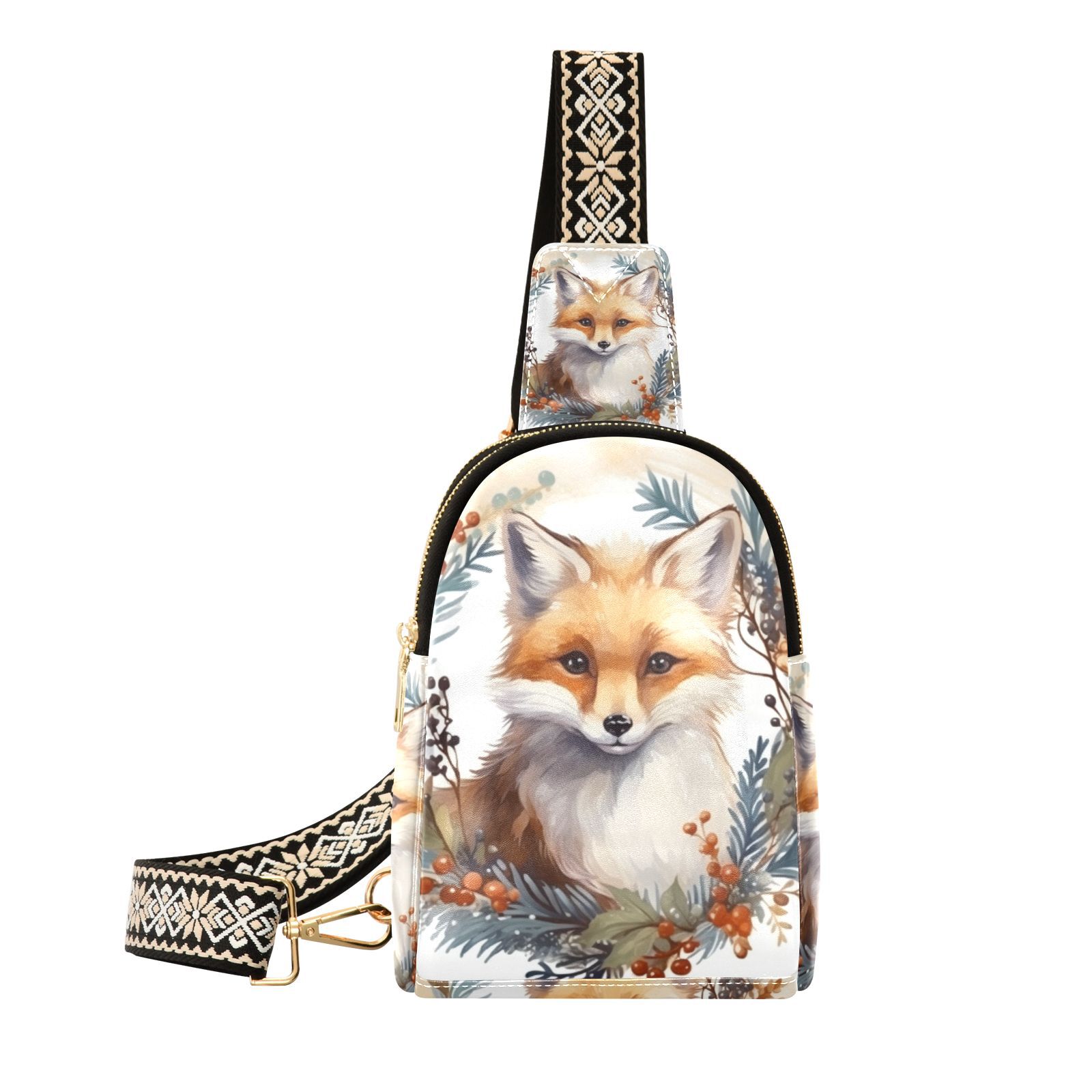 Fox Leaves Fruit Circle Crossbody Bags Backpack Chest Bag Shoulder Bag ...