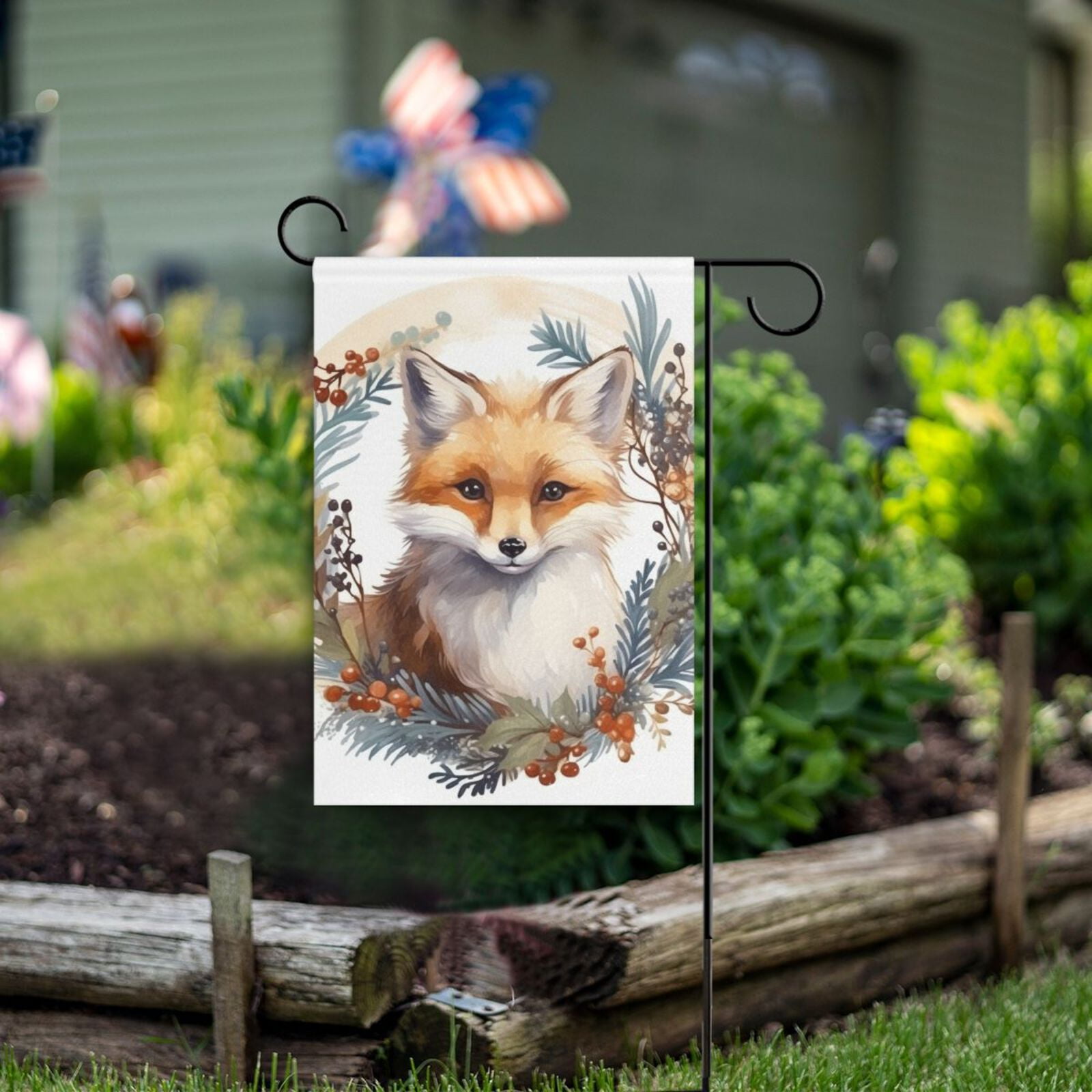 Fox Leaves Fruit Circle Garden Flag Double Sided Outdoor Banners for ...