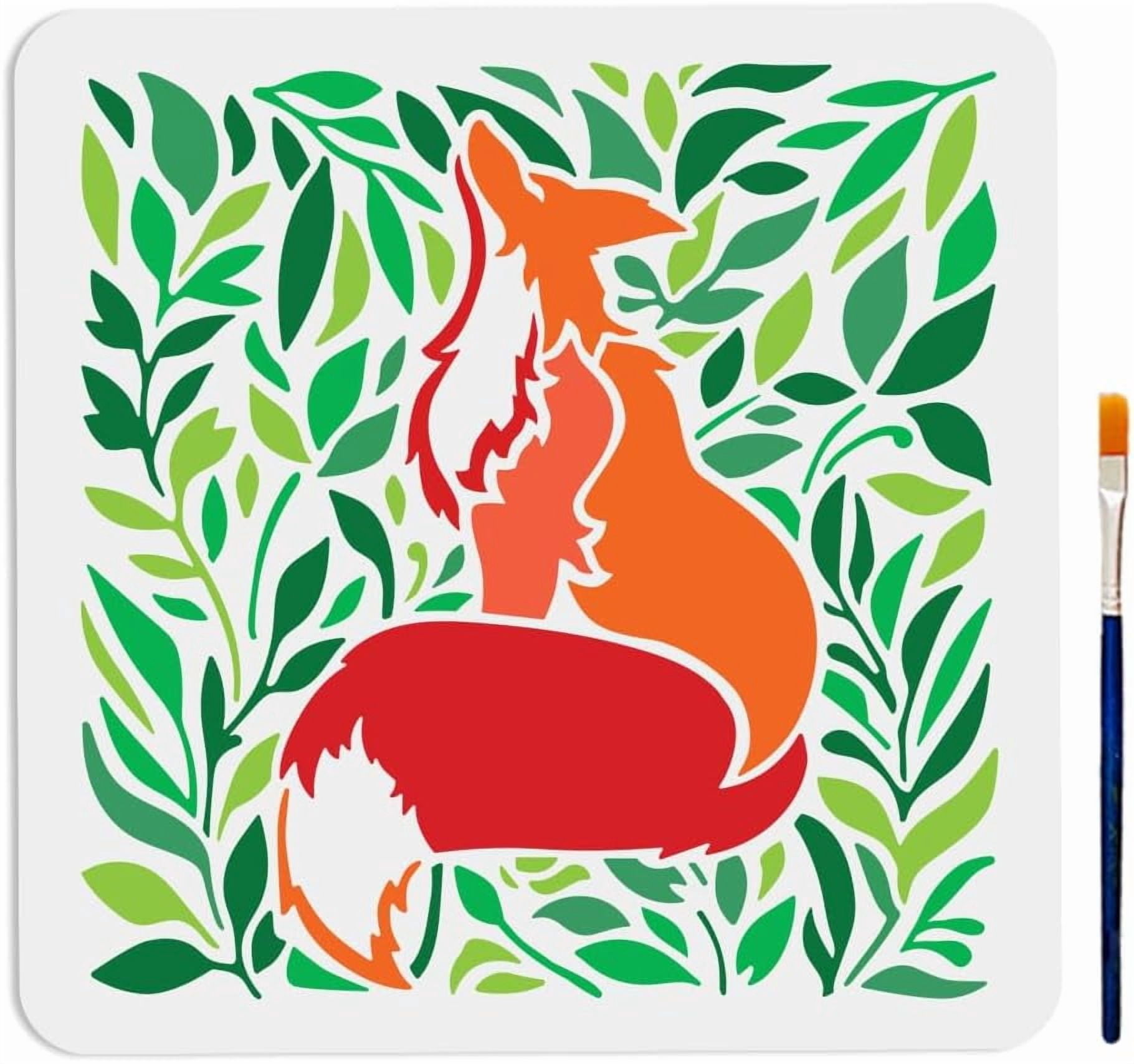 Fox Leaves Stencil 11.8×11.8inch Large Forest Fox Animal and Tree ...
