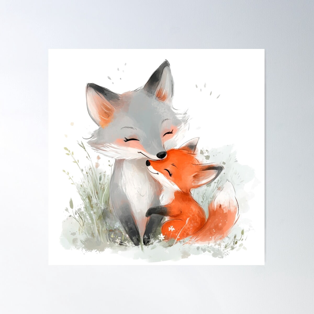 Fox Love: Mother And Cub Art Poster Wall Art, Modern Wall Decor For ...