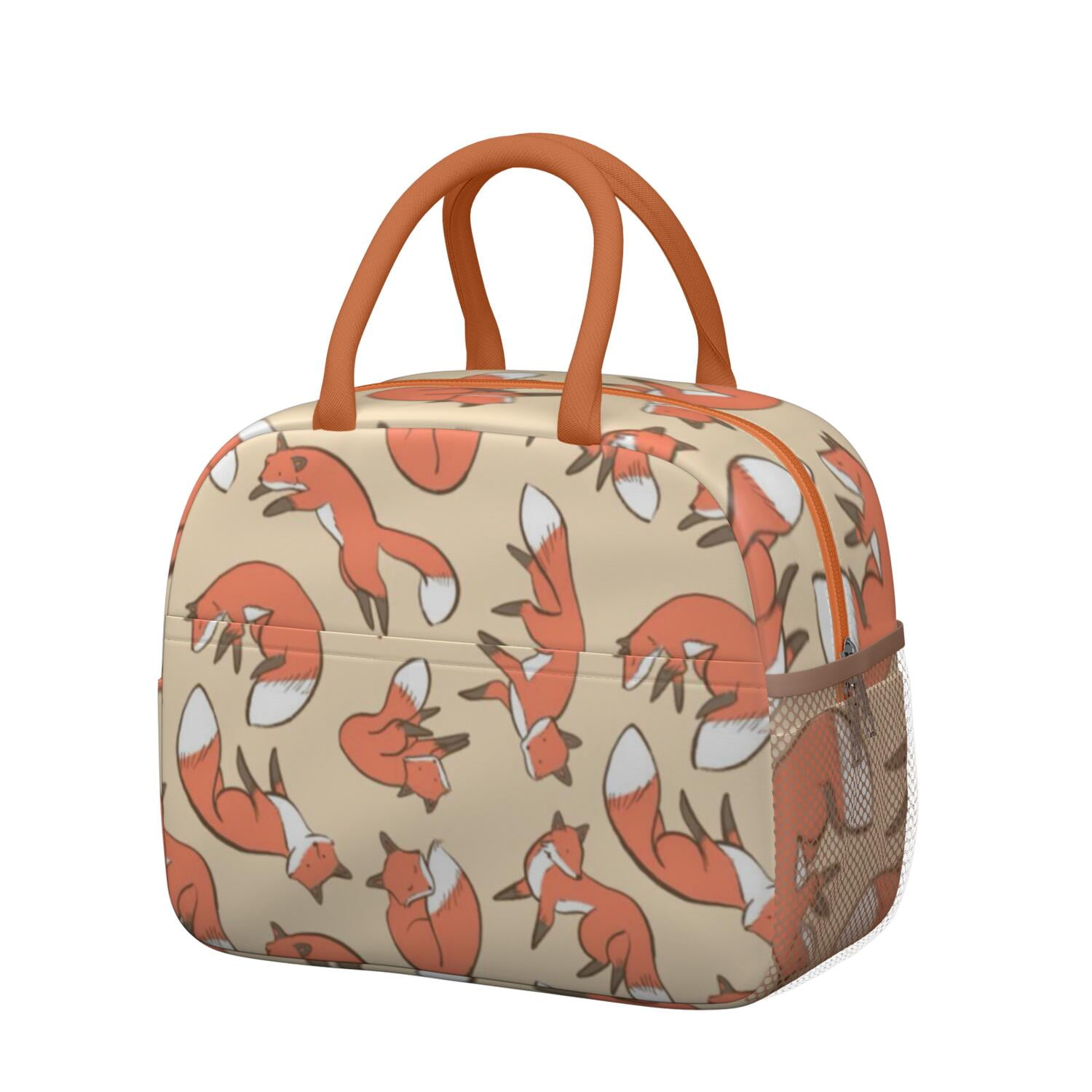 Fox Lunch Bag for Women, Cute Fluffy Cartoon Fox Print, Forest Tree ...