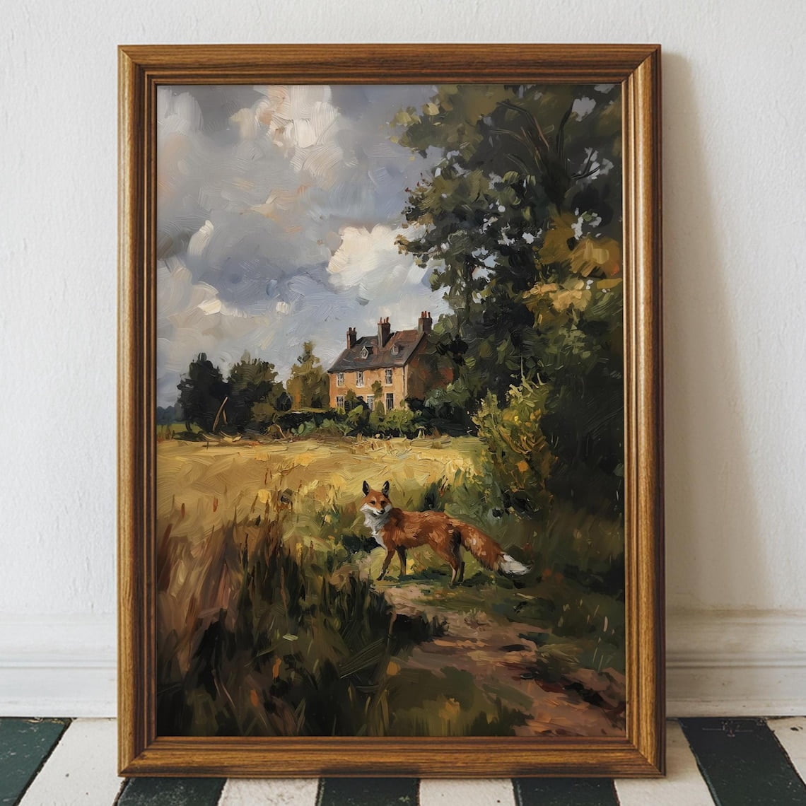 Fox In Meadow Landscape Print Cottagecore Art, Countryside Scene Wall ...
