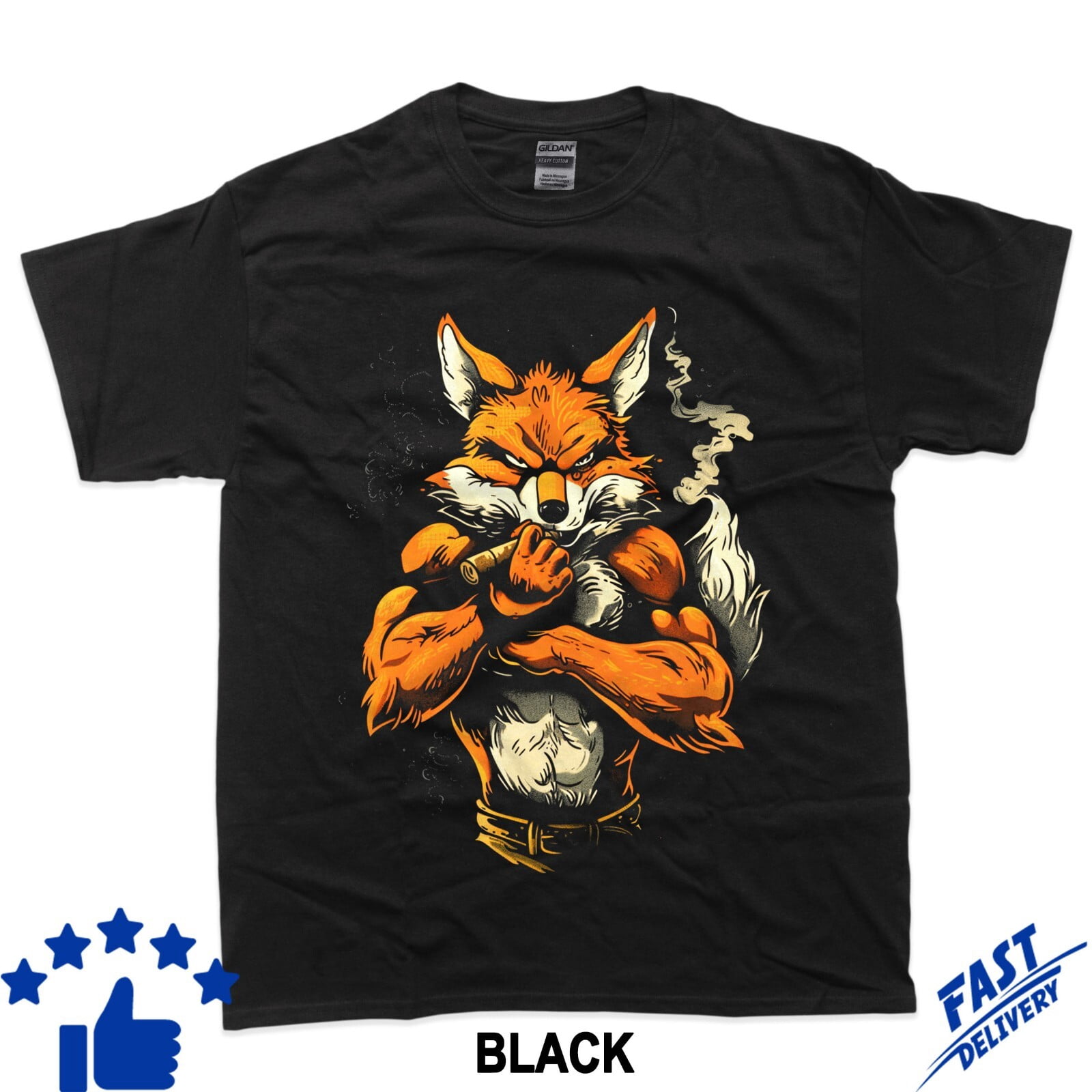 Fox Mean Muscular fox Smoking fox Cigar Fox T-Shirt - Walmart.com