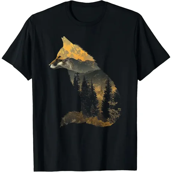 Fox Mountain Forest Nature Graphic Unisex Short Sleeve Hiking Camping T ...