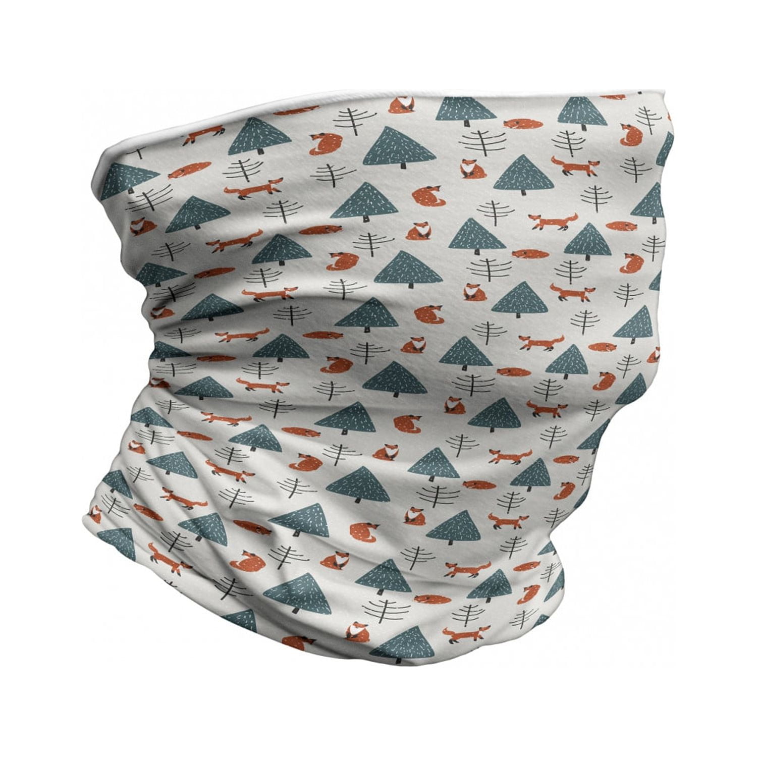 Fox Neck Gaiter, Snowy Winter Day in Forest, Unisex, Teal Orange Black ...