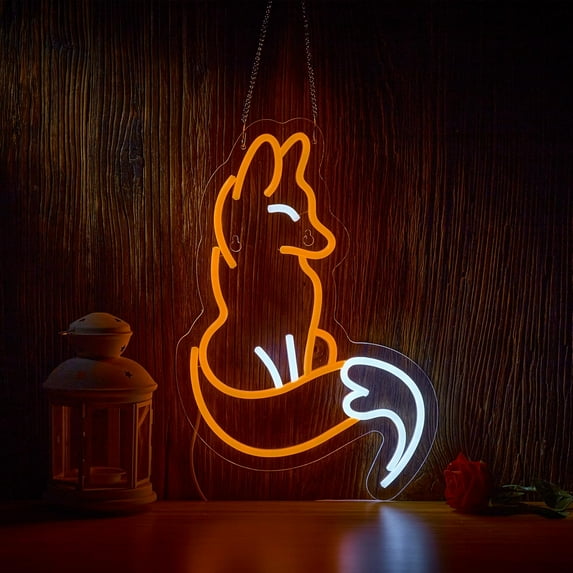Fox Neon Sign for Wall Decor Fox Sign Dimmable Light Decor(Brown+White ...