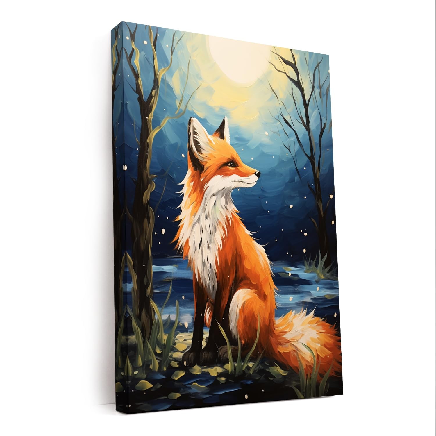 Fox On The Starry Night Printed Canvas Wall Art, Gifts & Keepsakes ...