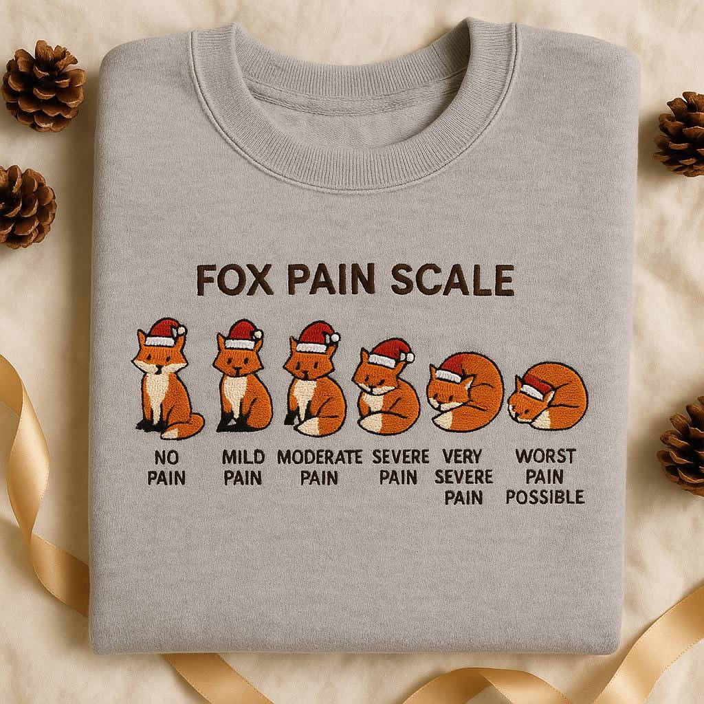 Fox Pain Scale Embroidered Sweatshirt, Funny Christmas Fox Crewneck ...