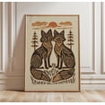 Fox Pair Woodland Poster Linocut Style Rustic Animal Wall Art Decor ...