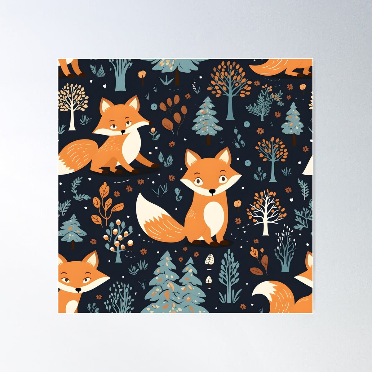 Fox Pattern #1 Abstract Forrest Poster Wall Art, Modern Wall Decor For Living Room Bedroom ...