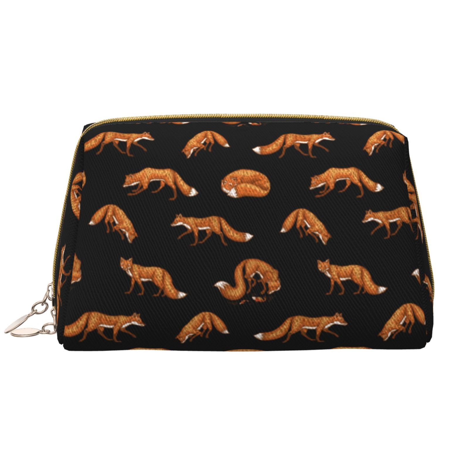 Fox Pattern Black Makeup Bag, Large Capacity Cosmetic Bag Portable ...