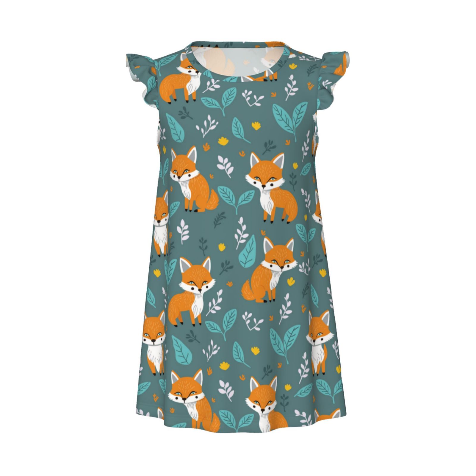 Fox Pattern No.9070 Girls Nightgown, Flutter Short Sleeves Night Dress ...