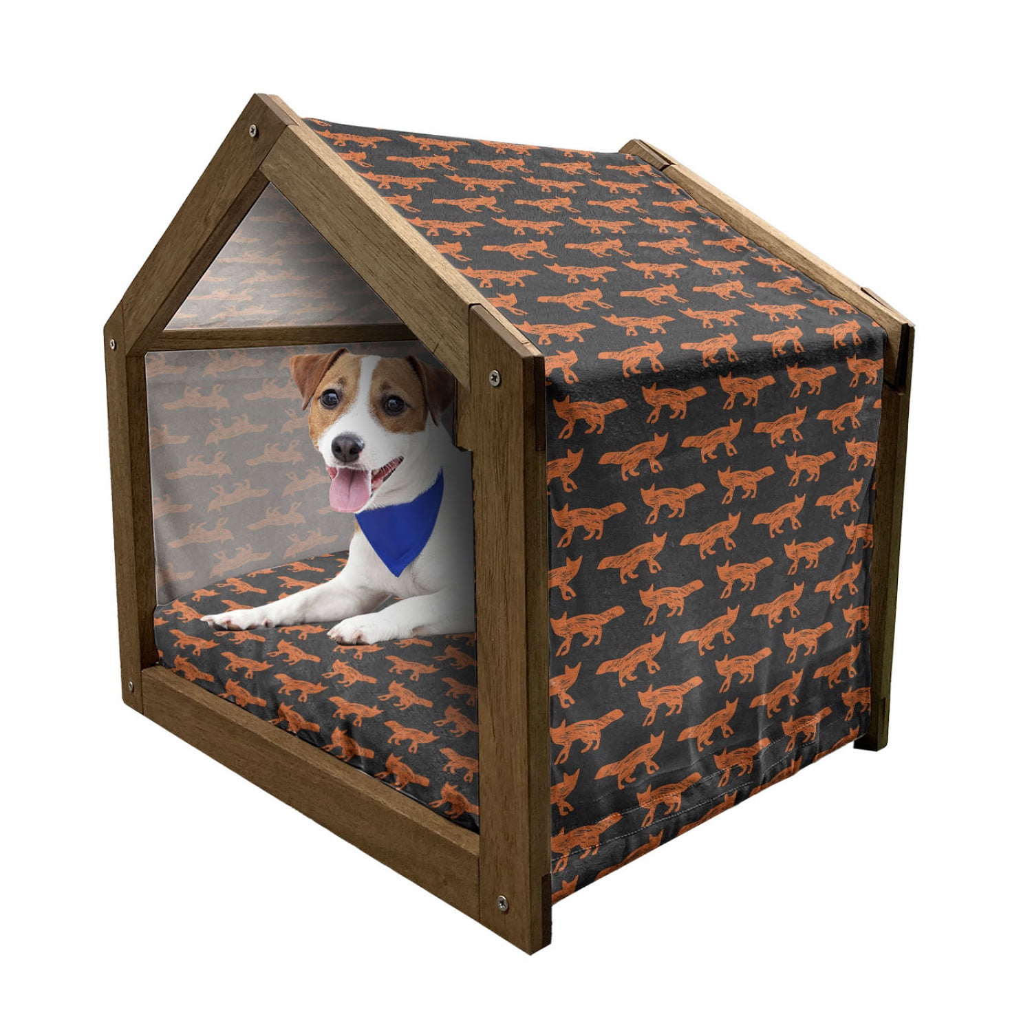 Fox Pet House, Forest Animal Silhouette Pattern Sketch Style Mammals of ...