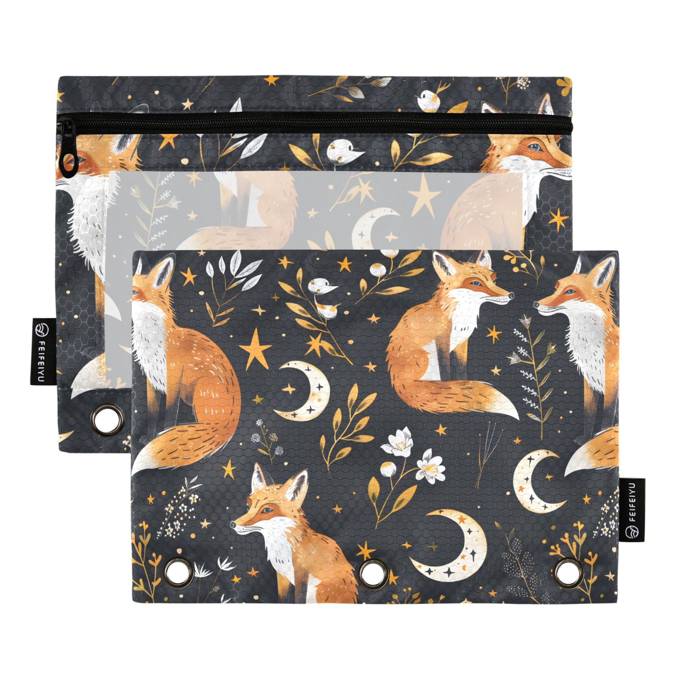 Fox Plants Stars Moons 2 Pack Pencil Pouch for 3 Ring Binder Smooth ...