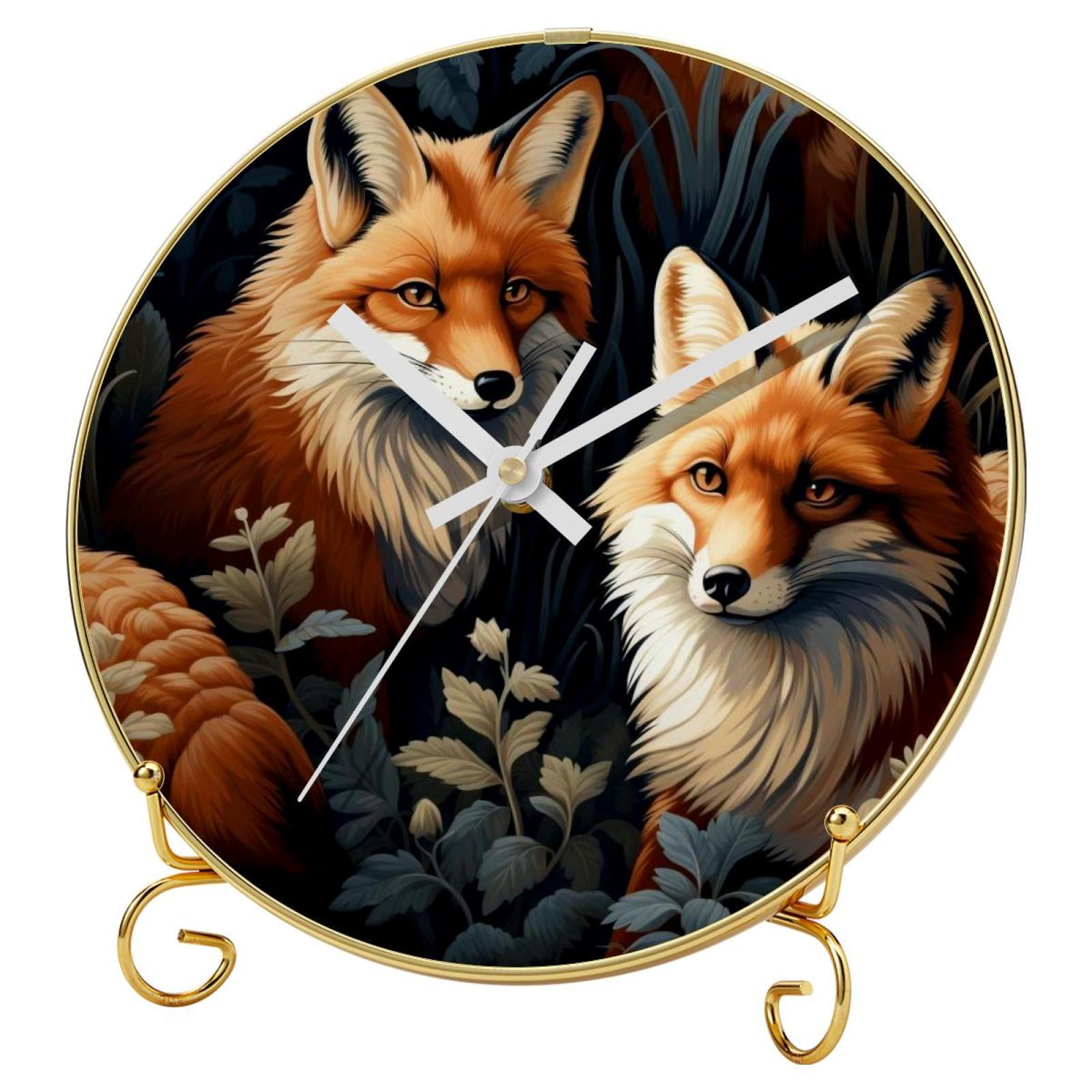 Fox Premium Round Wall Clocks with Printed Designs, Hooks, and Gold ...