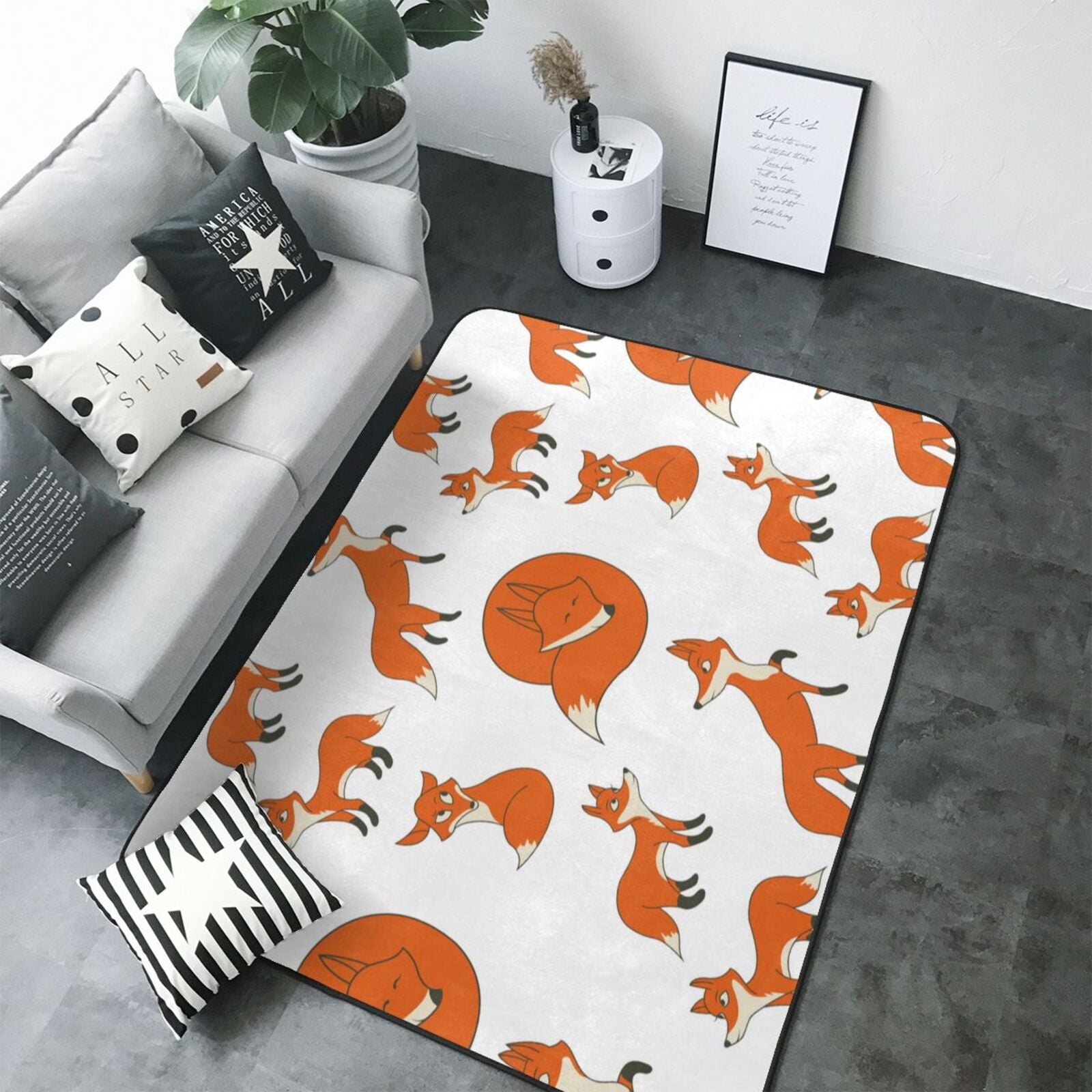 Fox Print White Area Rugs for Living Room Bedroom, 5x7 Soft Throw ...