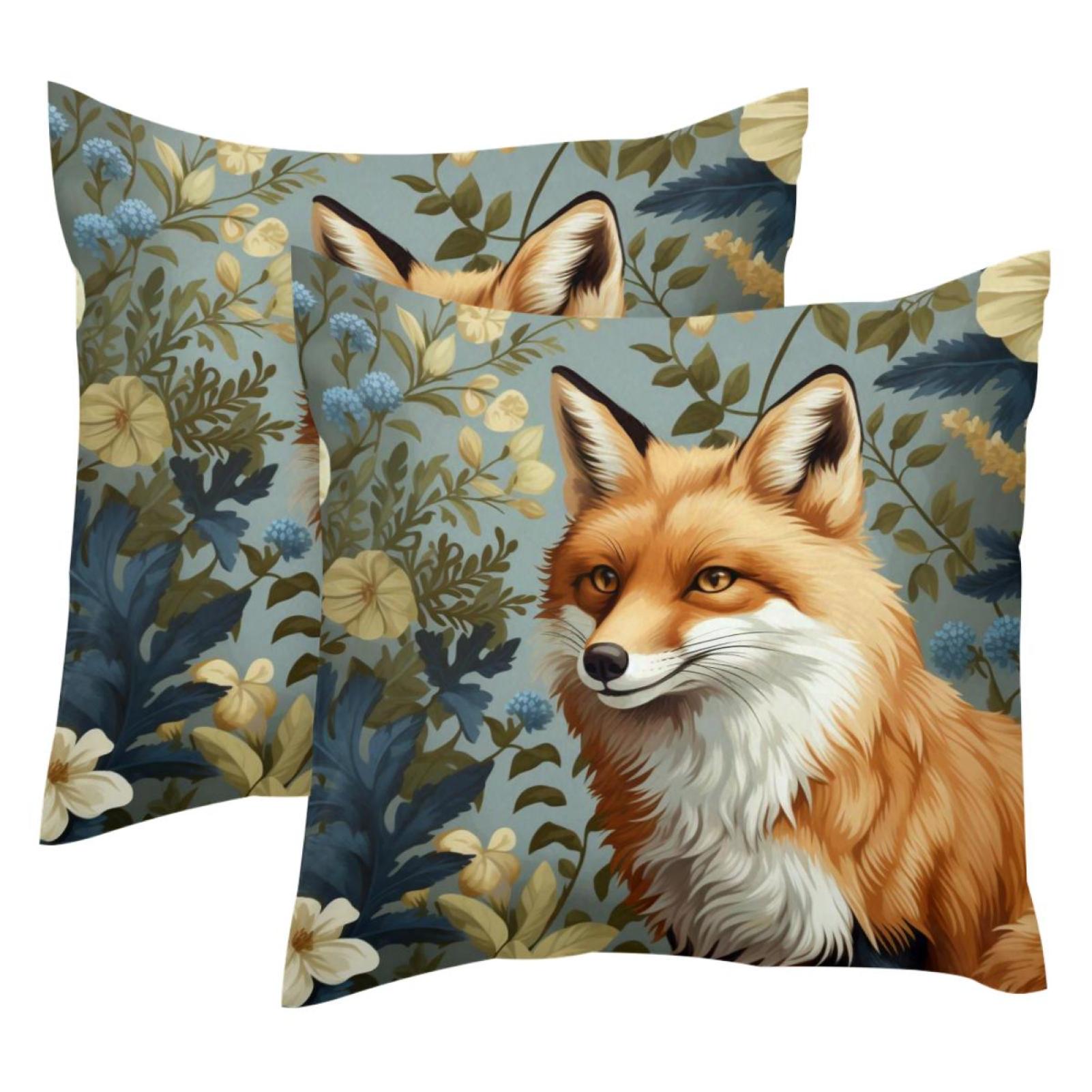 Fox Printed Square 2PC Cushion Pillow Throw Cover Sofa Home Car Unique ...