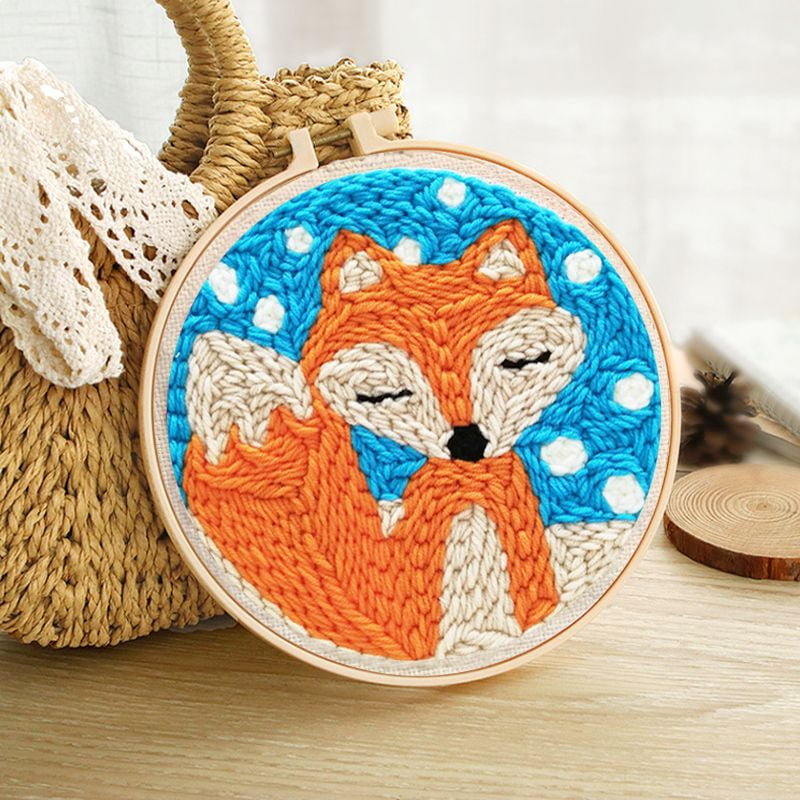 Fox Punch Needle Kits Adults Beginner, Handcraft DIY Craft Hoop Kit ...