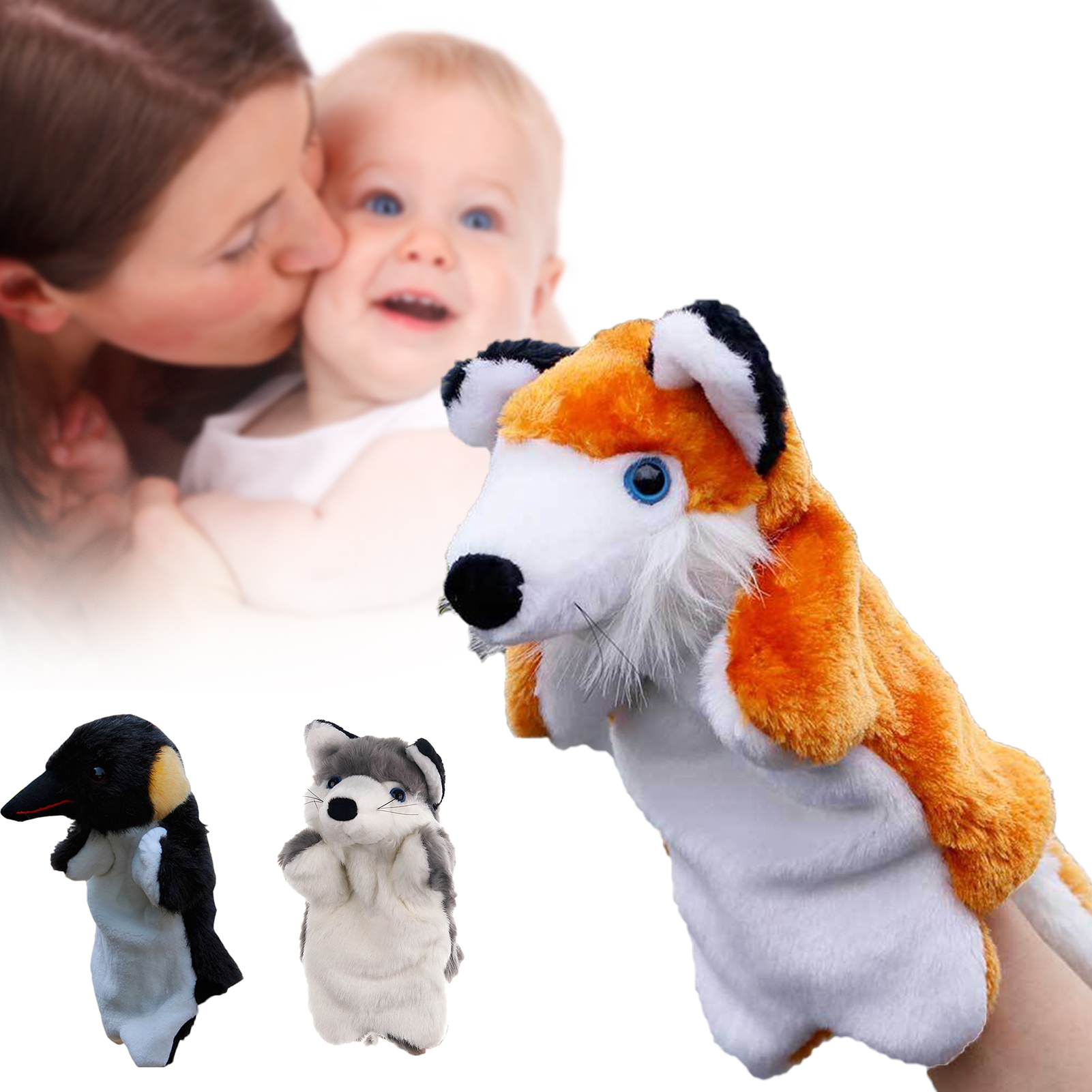 Fox Puppet Cute Animal Doll Plush Toys Hand Flexibility Training Parent-child Interaction ...