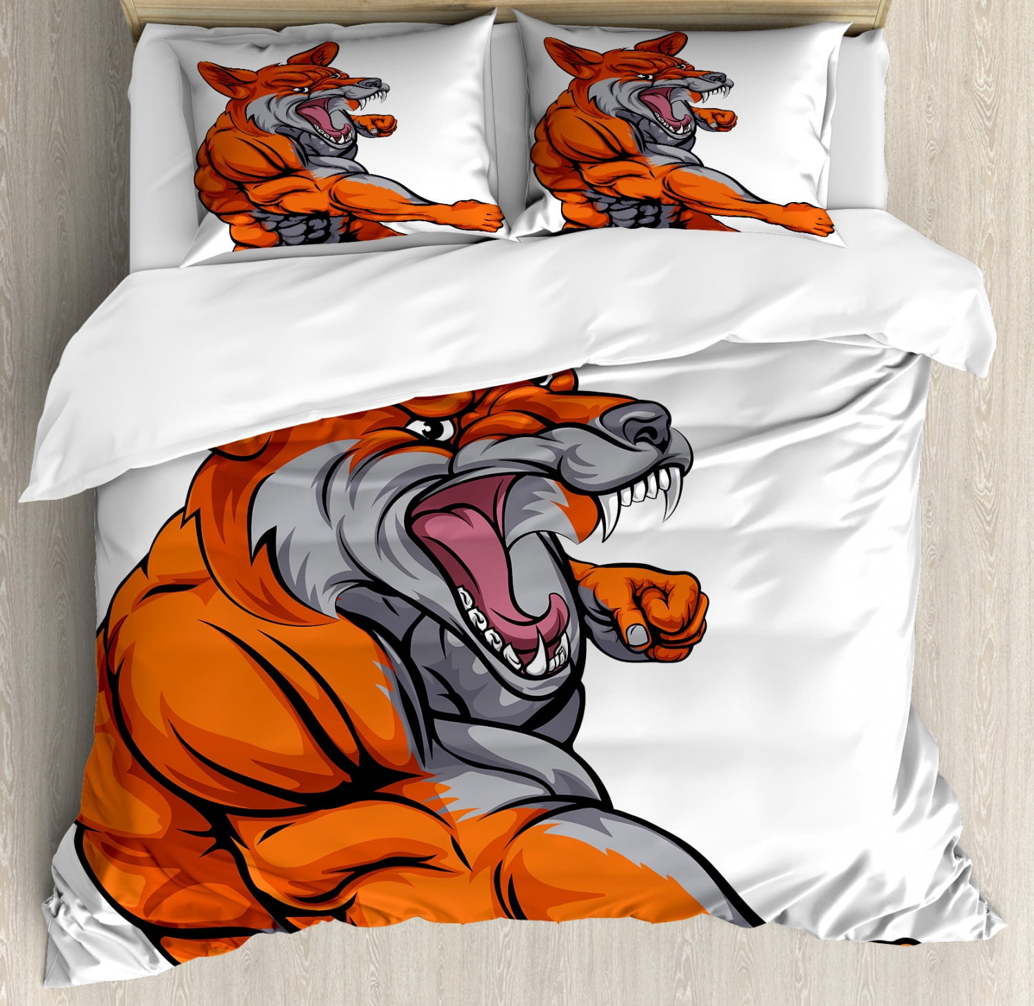 Fox Duvet Cover Set, Muscular Fierce Fox Character Intense Sports ...
