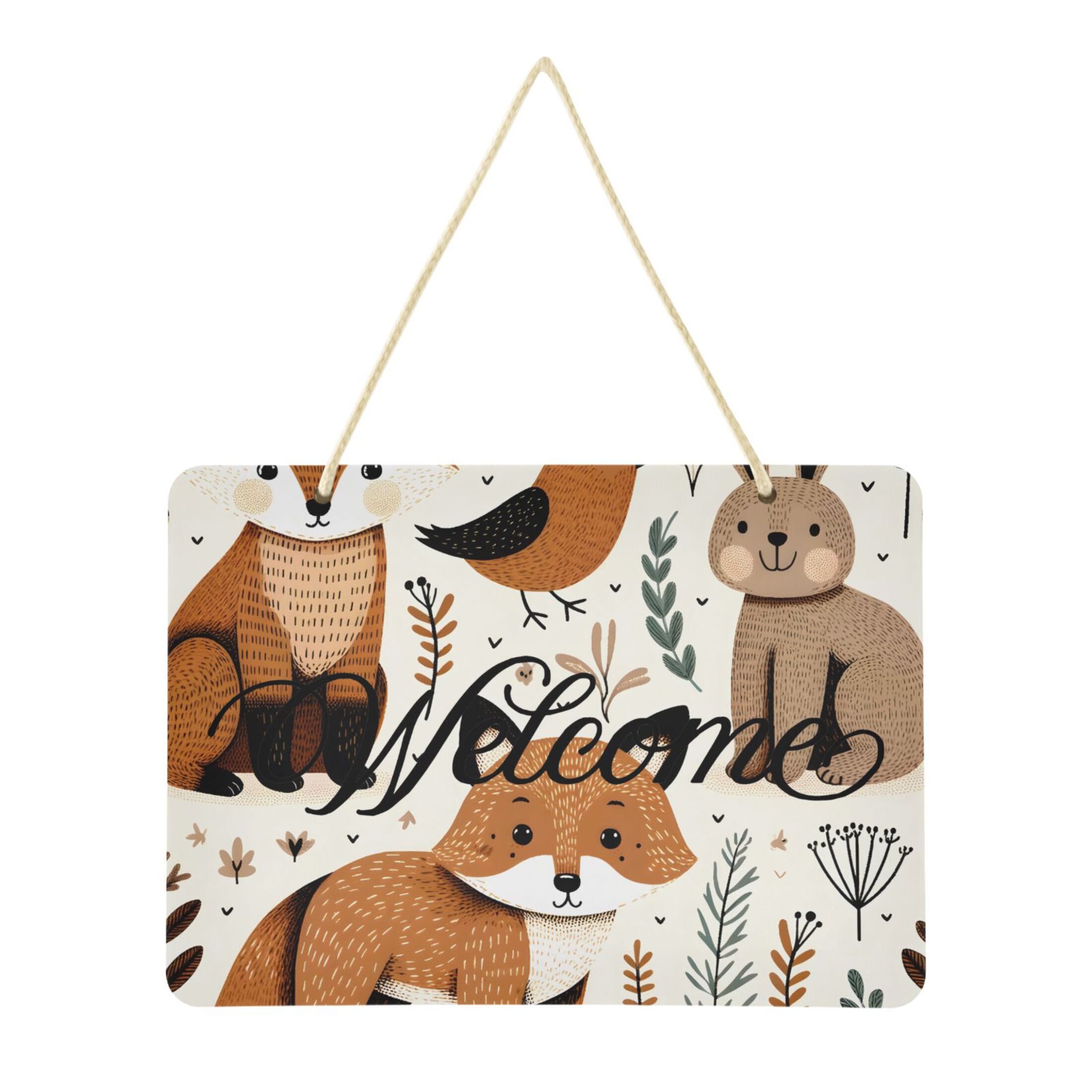 Fox Rabbit Bird Plant Welcome Sign Front Door PVC 14x10 inch Hanger ...