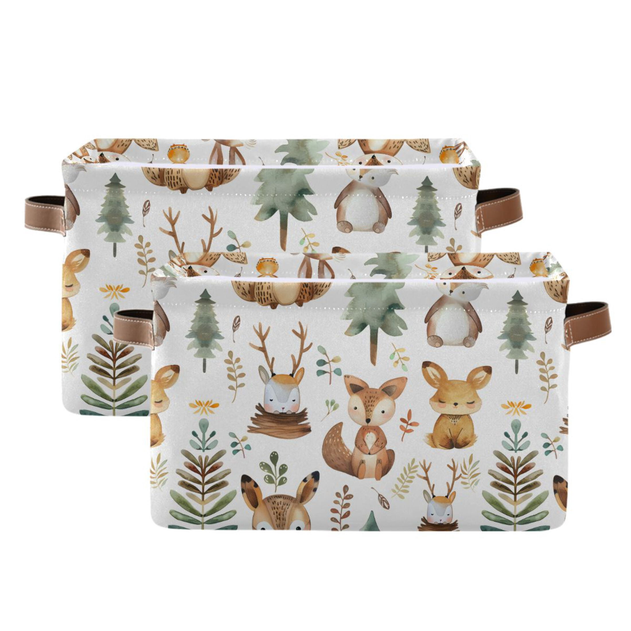 Fox Rabbit Deer Leaf Trees Storage Bins with Handle Fabric Organizer ...