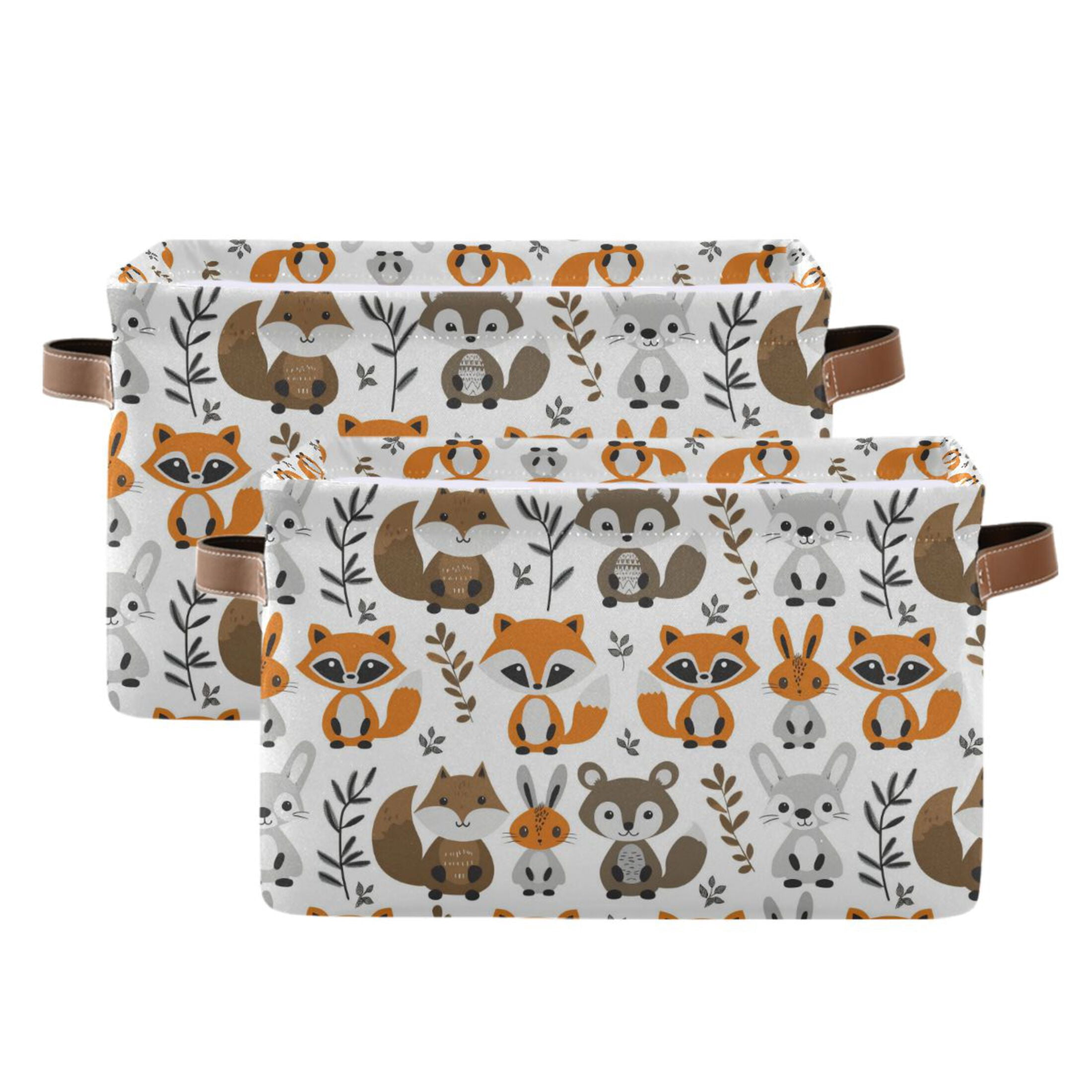 Fox Rabbit Squirrel Storage Bins with Handle Fabric Organizer Basket ...