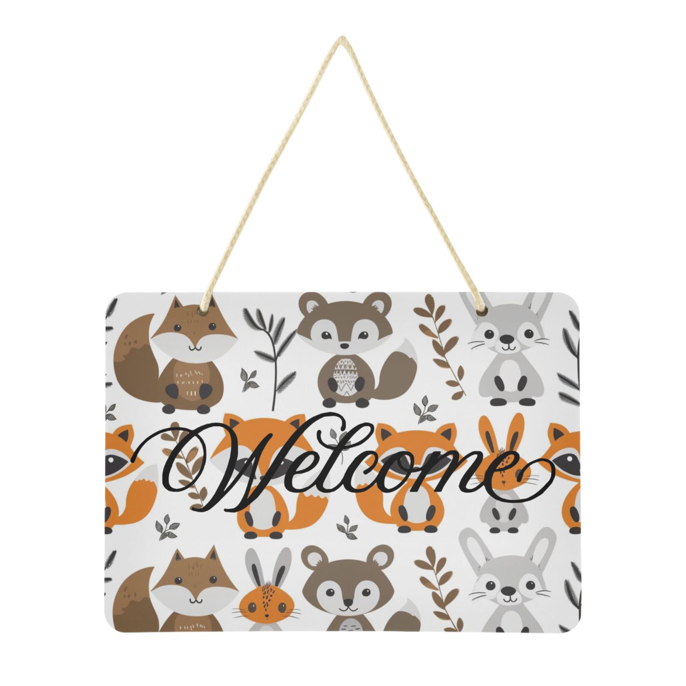 Fox Rabbit Squirrel Welcome Sign Front Door PVC 14x10 inch Hanger Hello ...