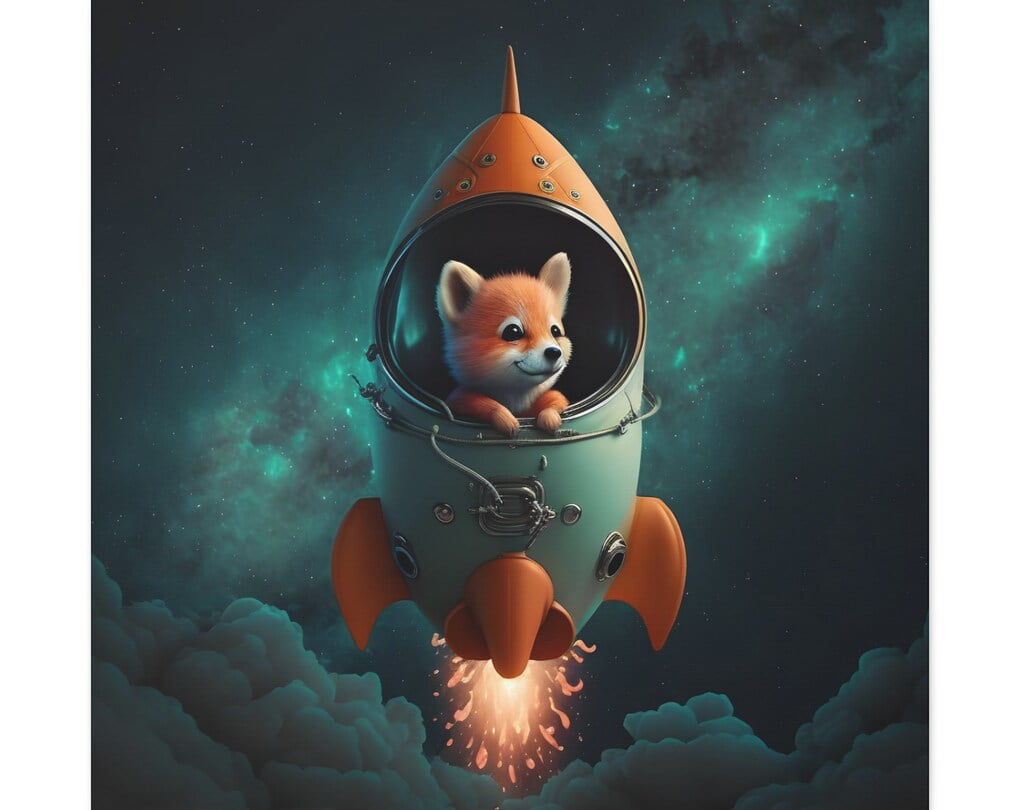 Fox Rocket Ship ,Decor For Living Room Bedroom, 12x18 UNFRAMED ...