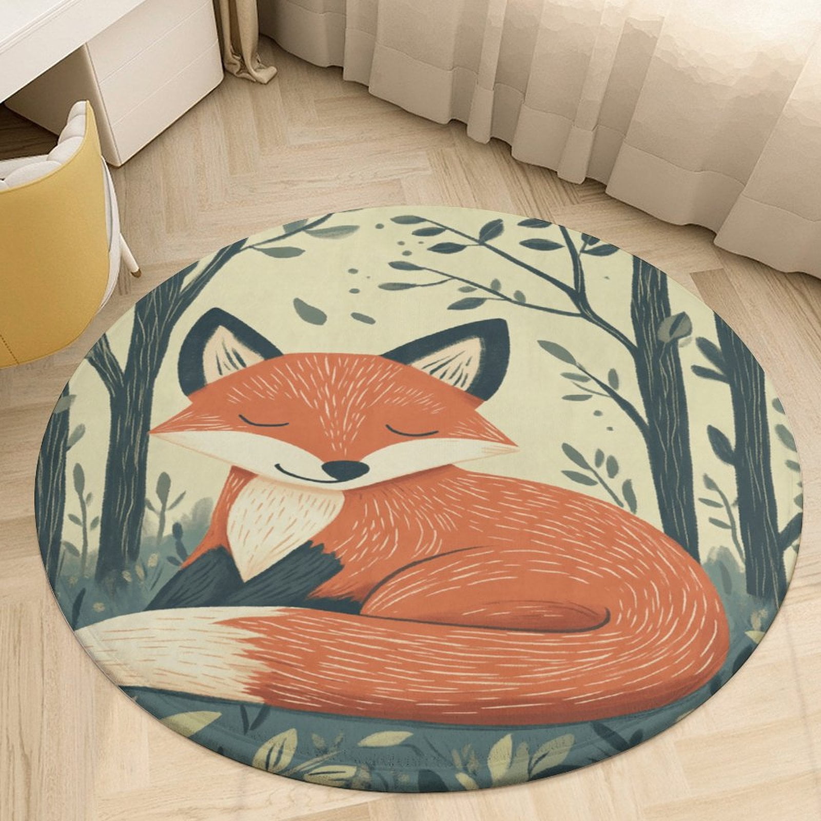 Fox Round Area Rugs for Bedroom Living Room, 4FT Soft Indoor Circle ...
