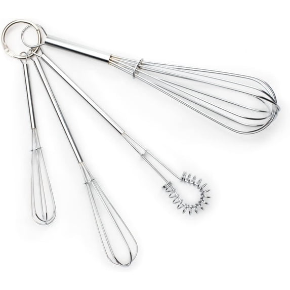 Fox Run Set of 4 Chrome Mini Whisks, 7.75", 7", 6.25", 5.25" Flat Coil ...