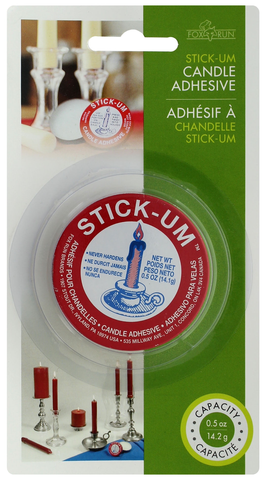 Fox Run Clear Candle Adhesive, 0.5 oz Tin, Secure Upright Hold for ...