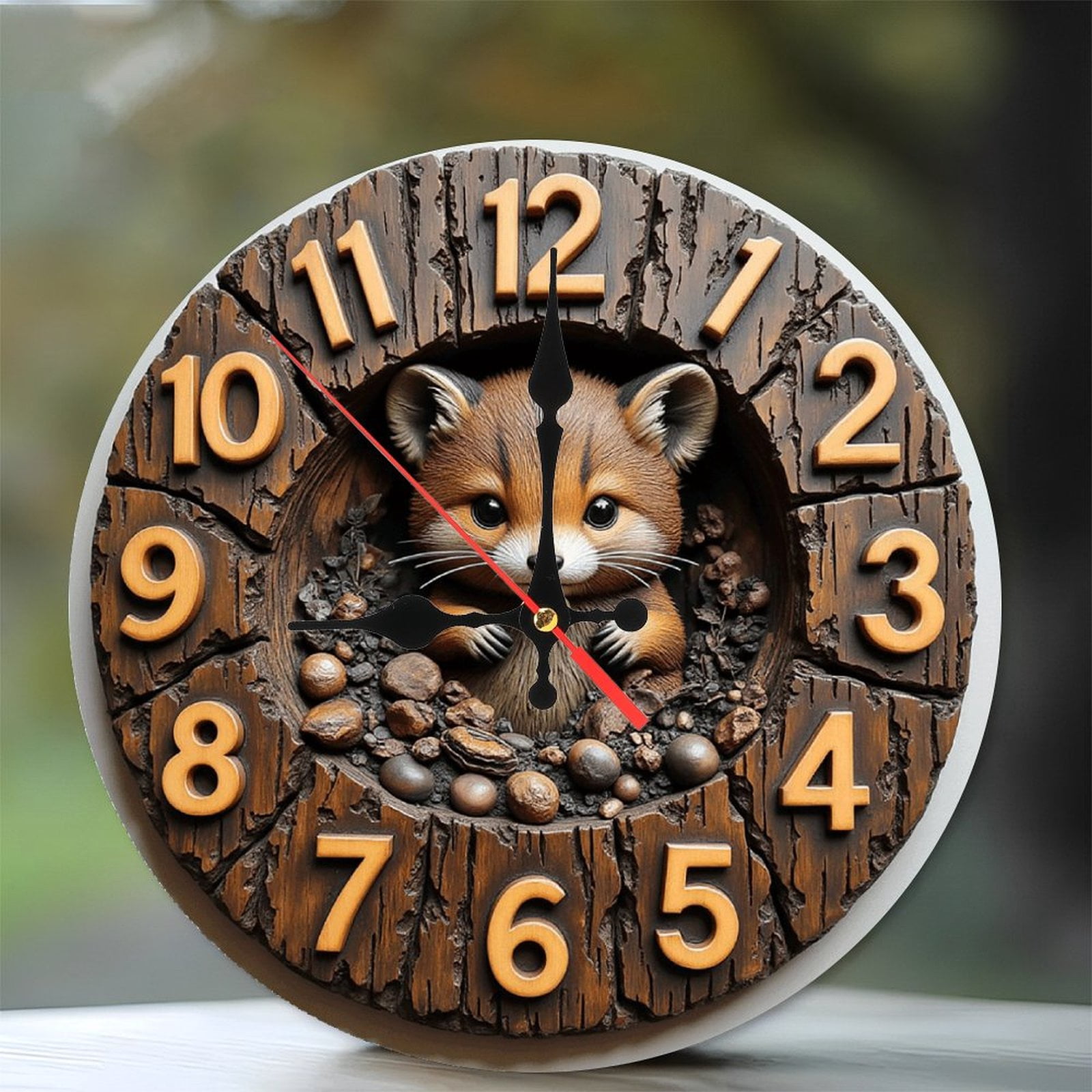 Fox Shaped Wooden Wall Clock Decorative Art 10-Inch Silent Wooden Wall ...