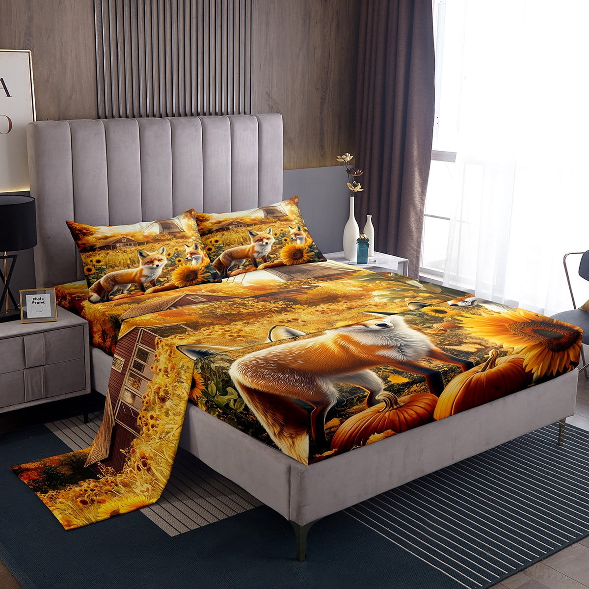 Fox Sheet Set Yellow Sunflower Full Bed Sheets Set Rustic Decor Top ...