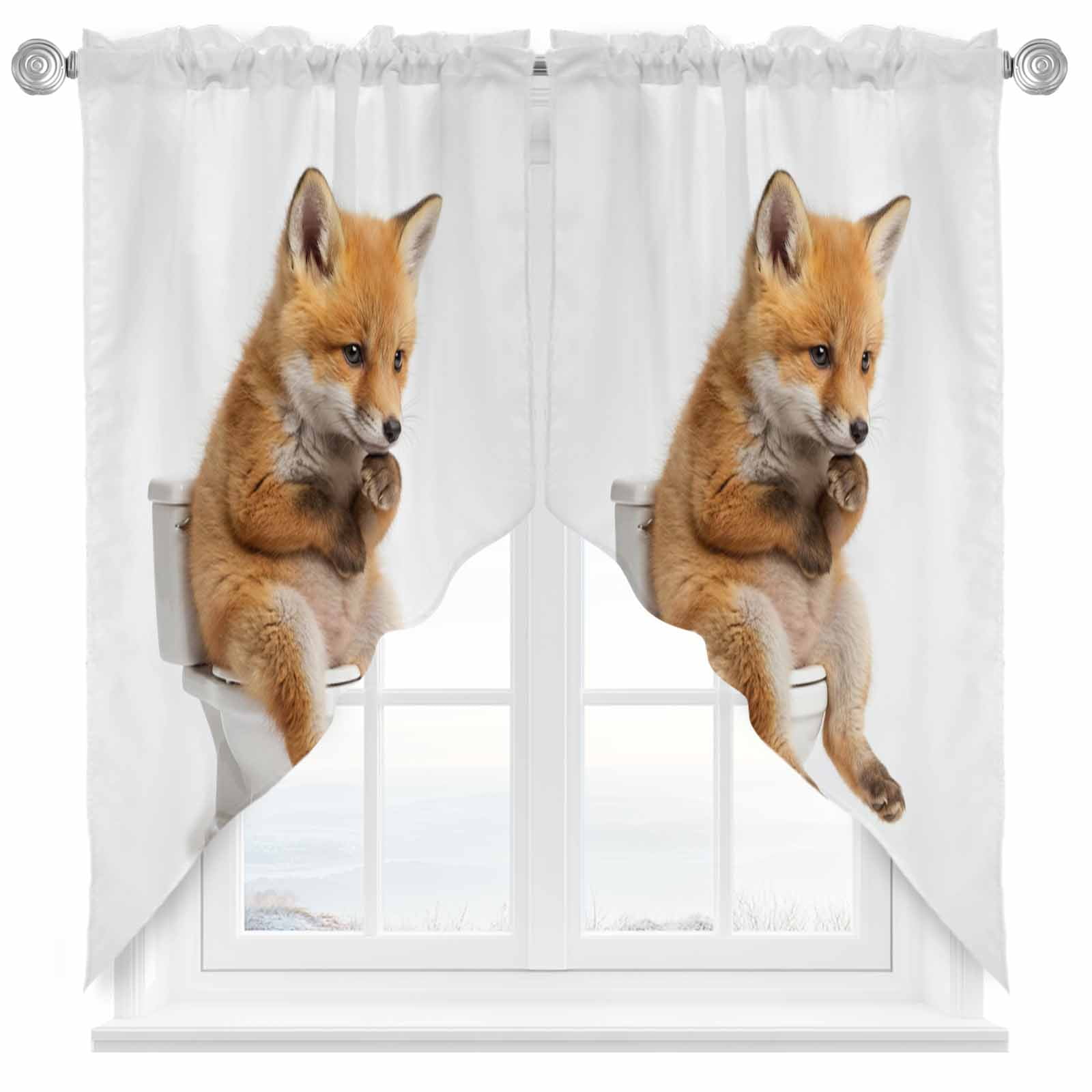 Fox Sitting on The Toilet Thinking Swag Kitchen Curtain Valances ...