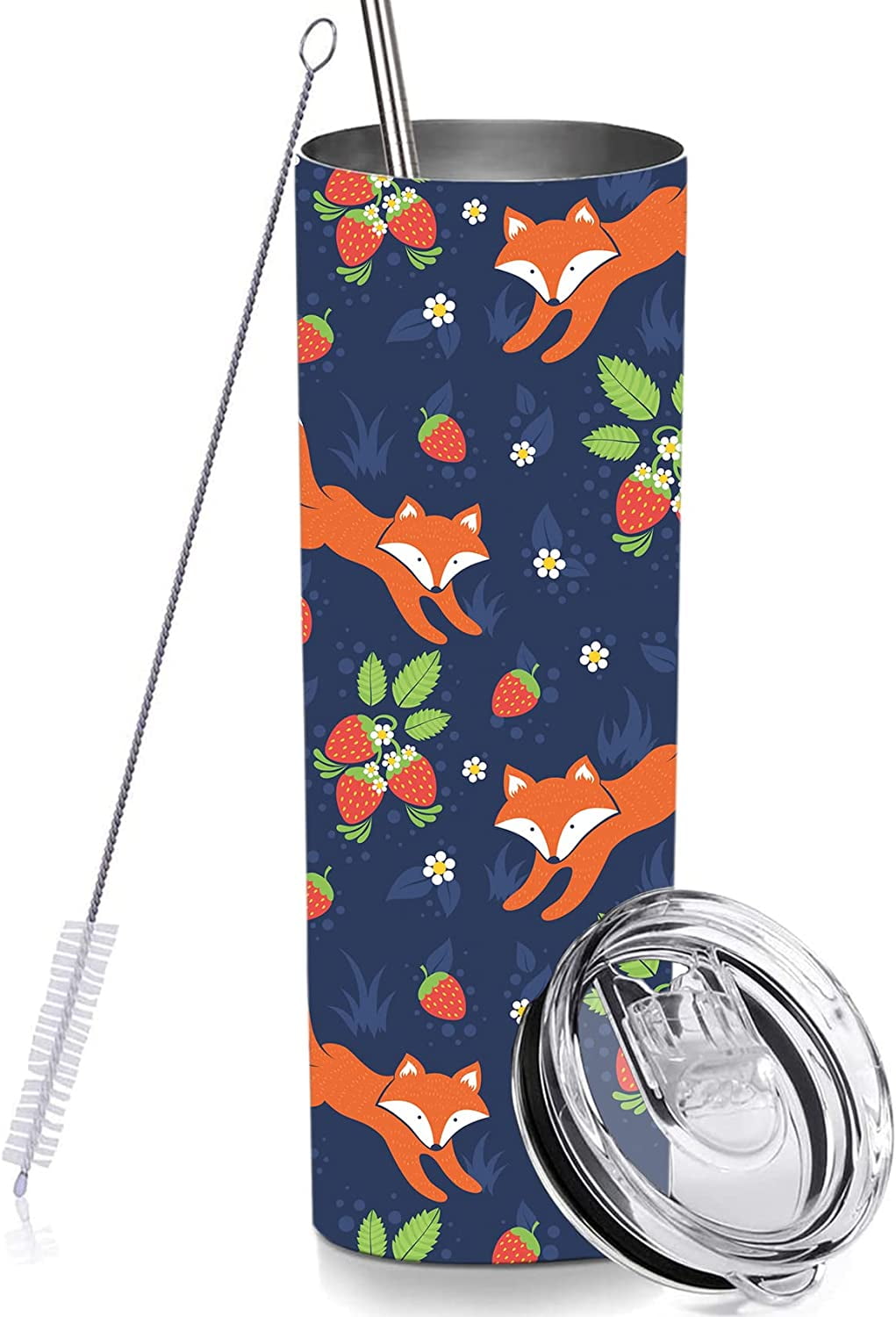 Fox Skinny Tumbler Cup with Straw Lid, 20 OZ Stainless Steel Insulated ...