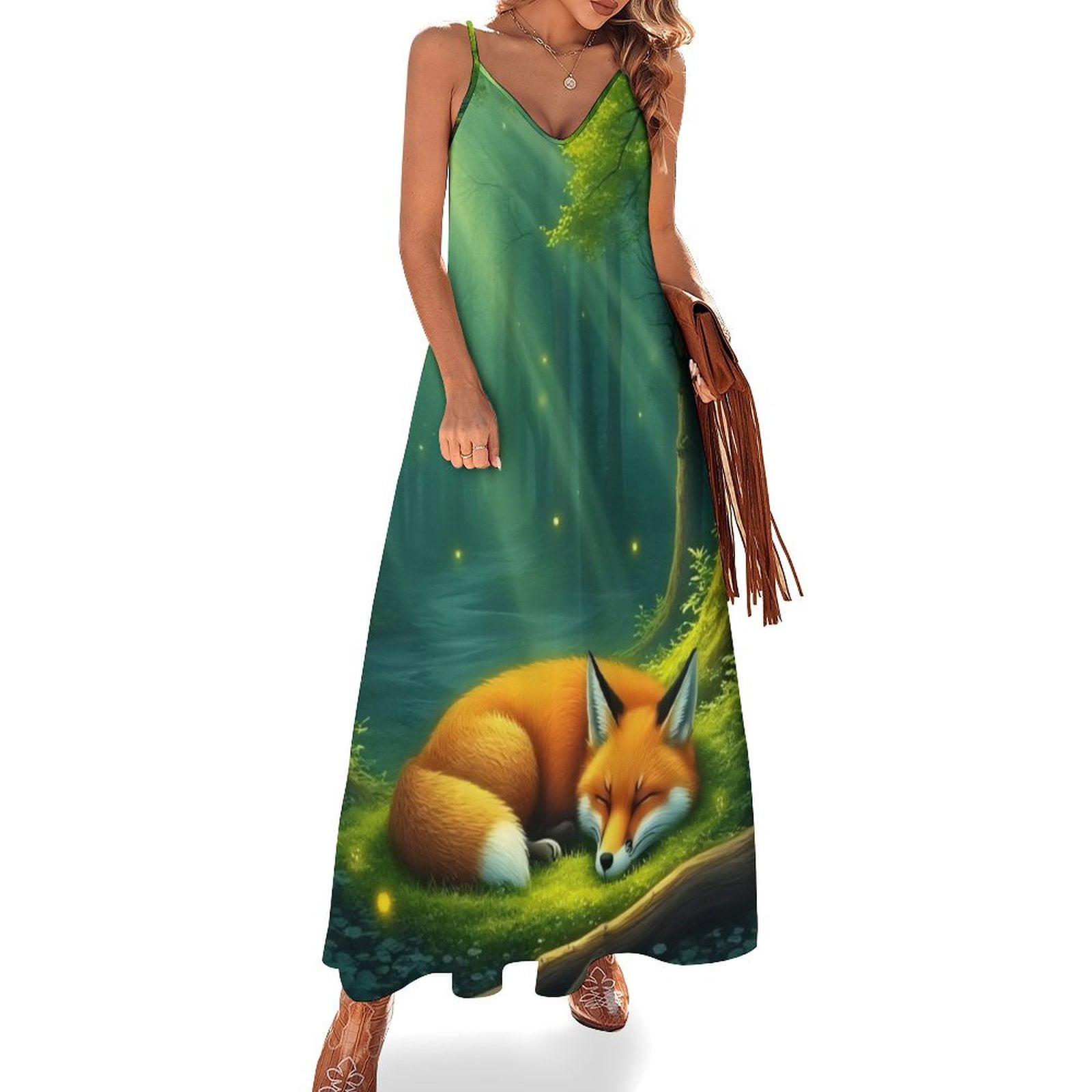 Fox Sleeping in Enchanted Forest Sleeveless Dress Women's Luxury Party ...