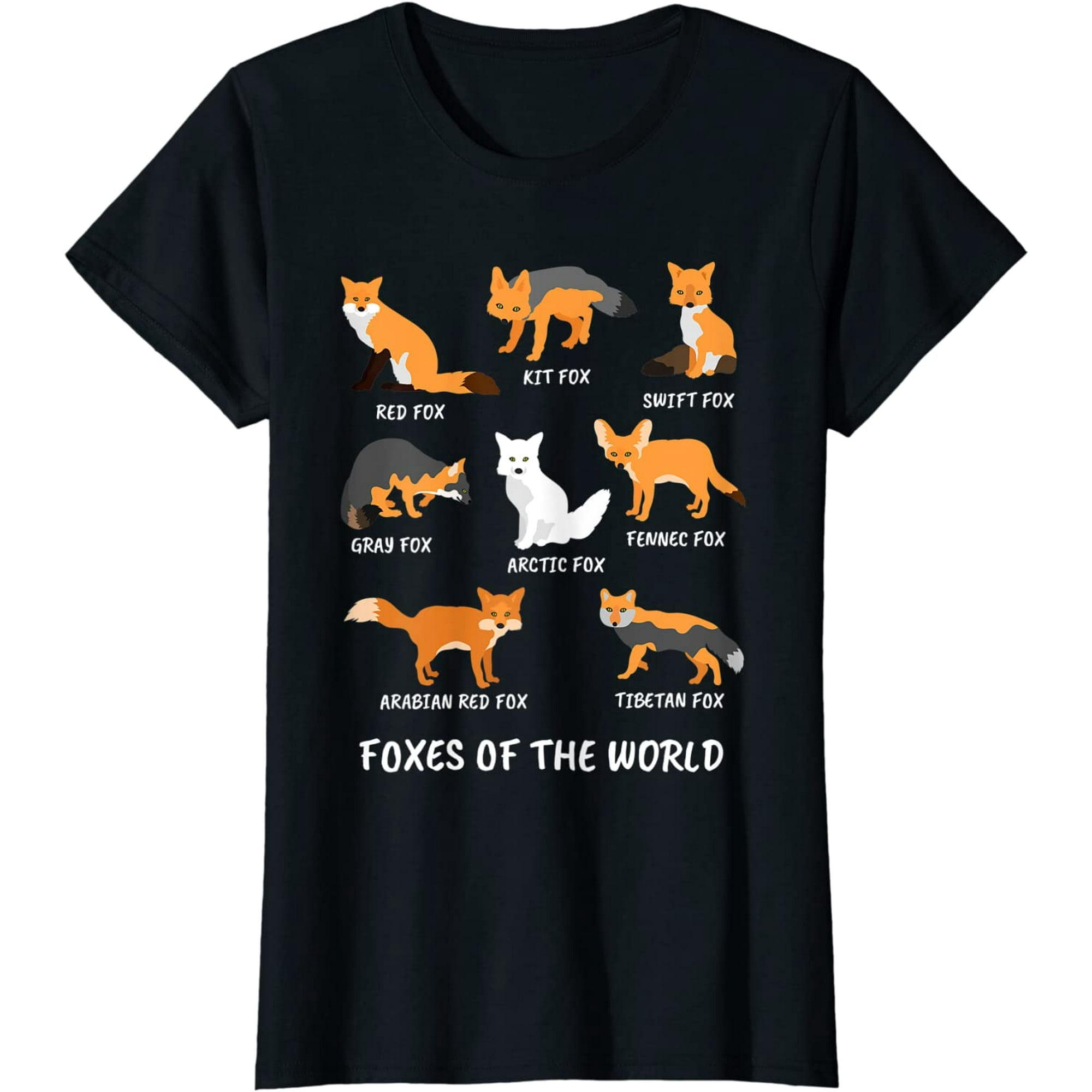 Fox Species Chart Wildlife Women Fox Lover Casual Graphic Tee - Walmart.com