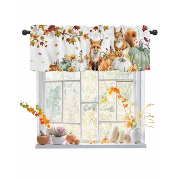 Fox Squirrel Pumpkin Fall Valances for Windows, Thanksgiving Kitchen ...