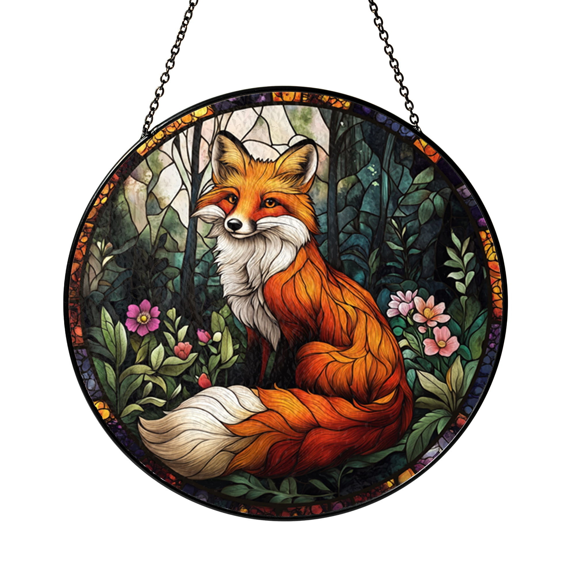 Fox Stained Glass Style Suncatcher, Fantasy Woodland Animal Window ...