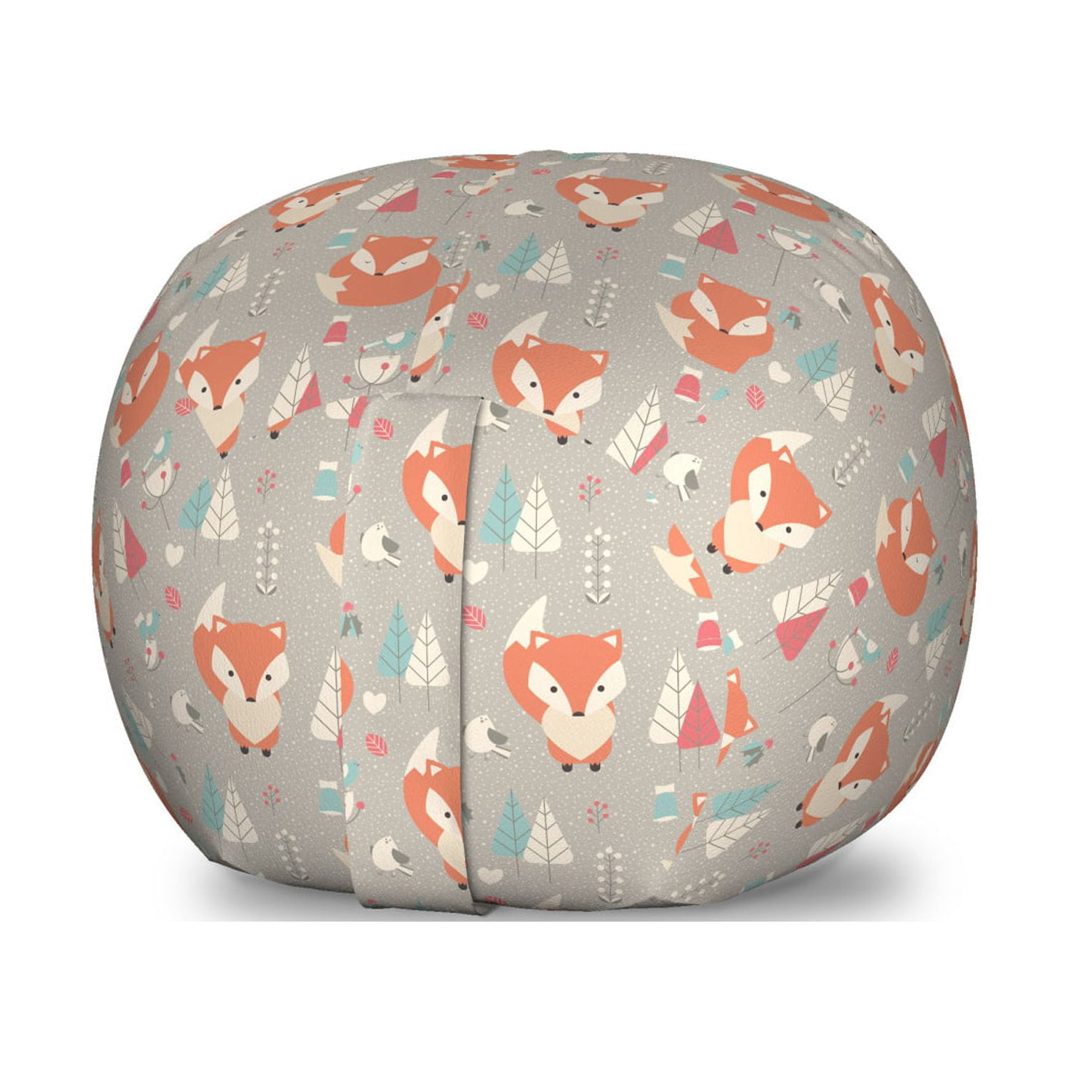 Fox Storage Toy Bag Chair, Woodland Animal with Birds and Fir Trees ...