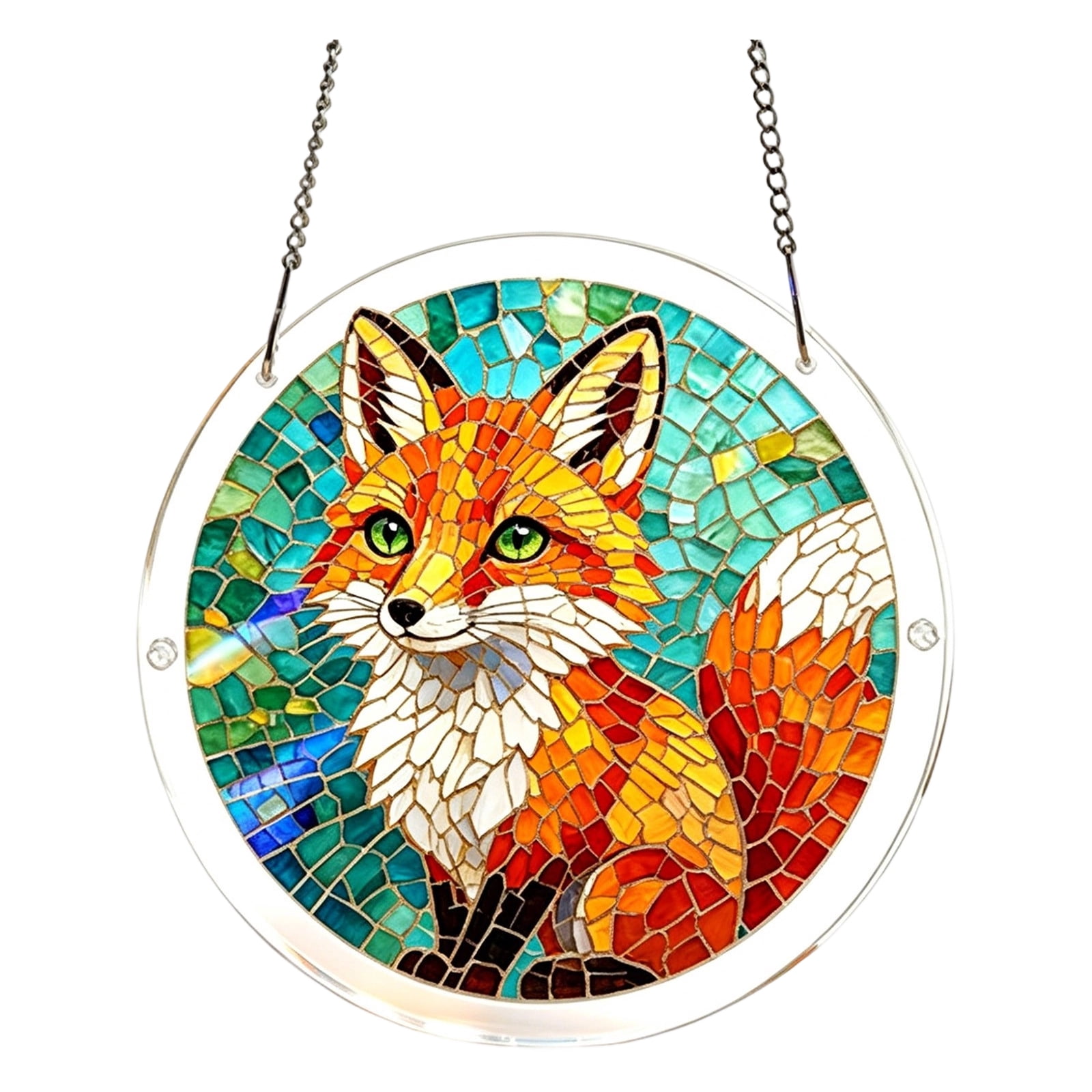 Fox Suncatcher Window Hanging, Round Acrylic Puzzles Garden Decor for ...